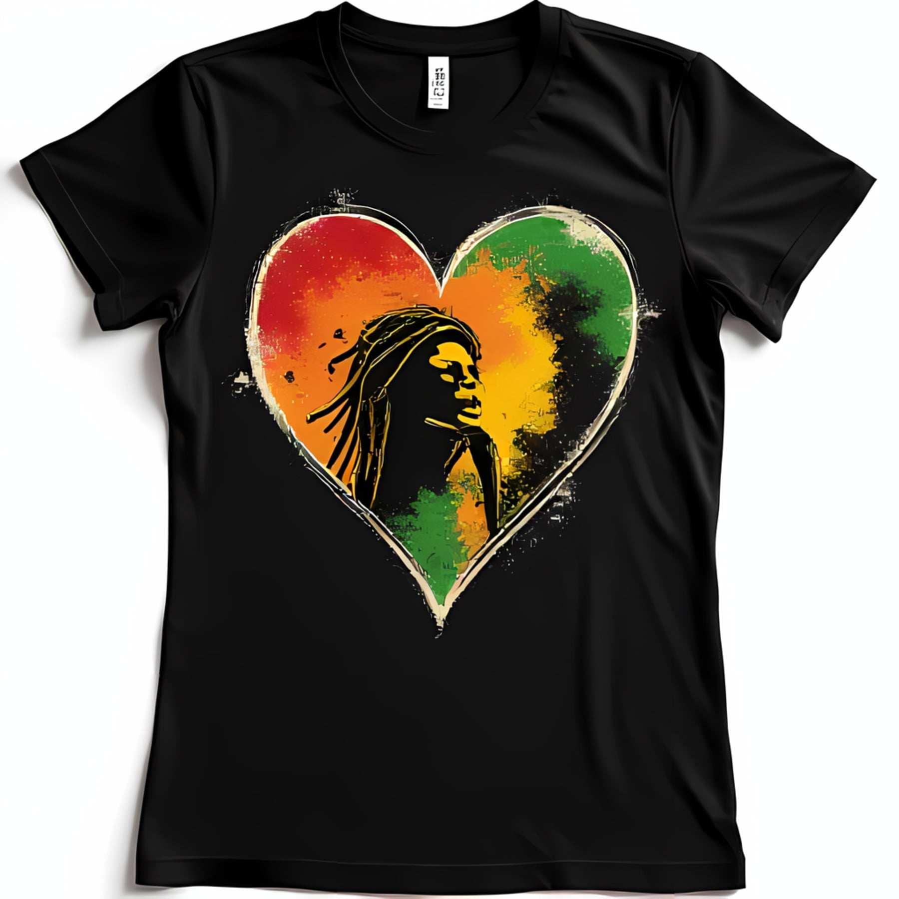 Vibrant Black T-Shirt with Colorful Jamaican Heart Graphic & Dreadlock ...