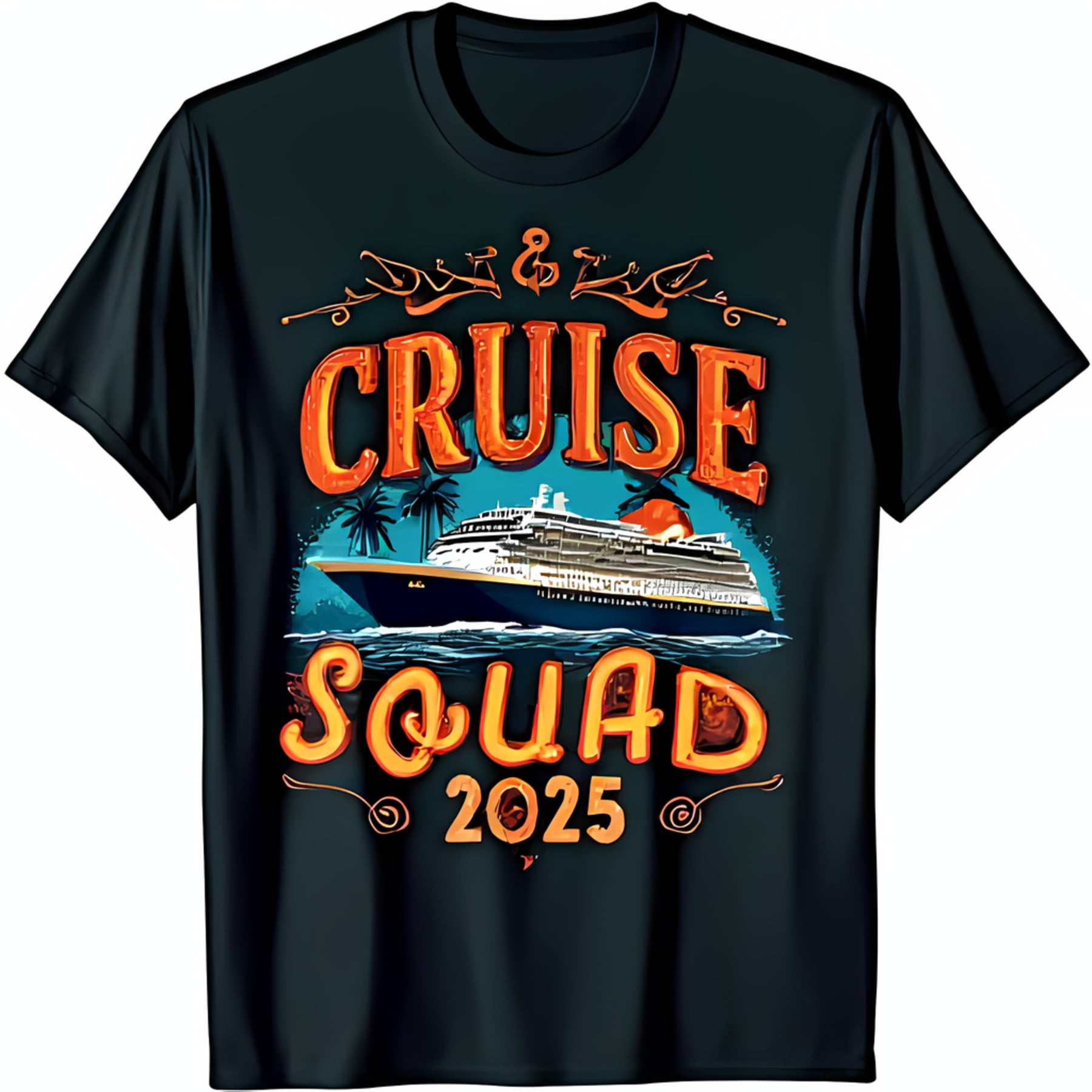 Vibrant Black T-Shirt with Cruise Ship & Trees Cruise Squad 2025 ...