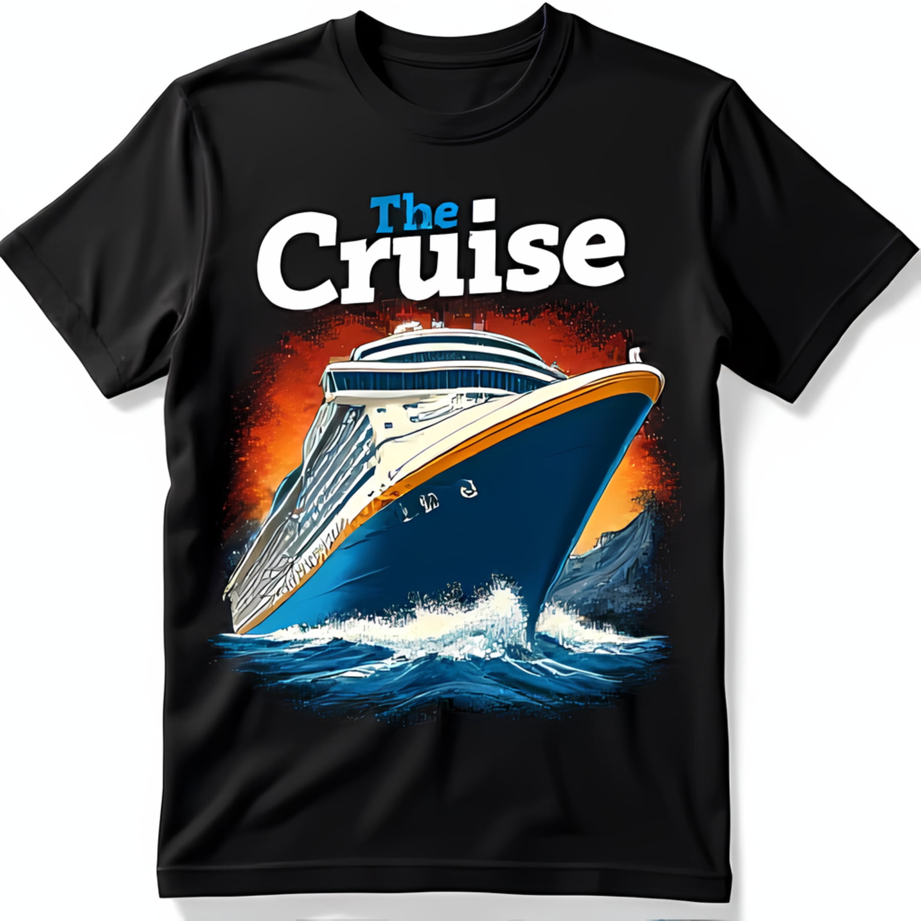Vibrant Black T-Shirt with Detailed Cruise Ship Graphic & Bold 'The ...