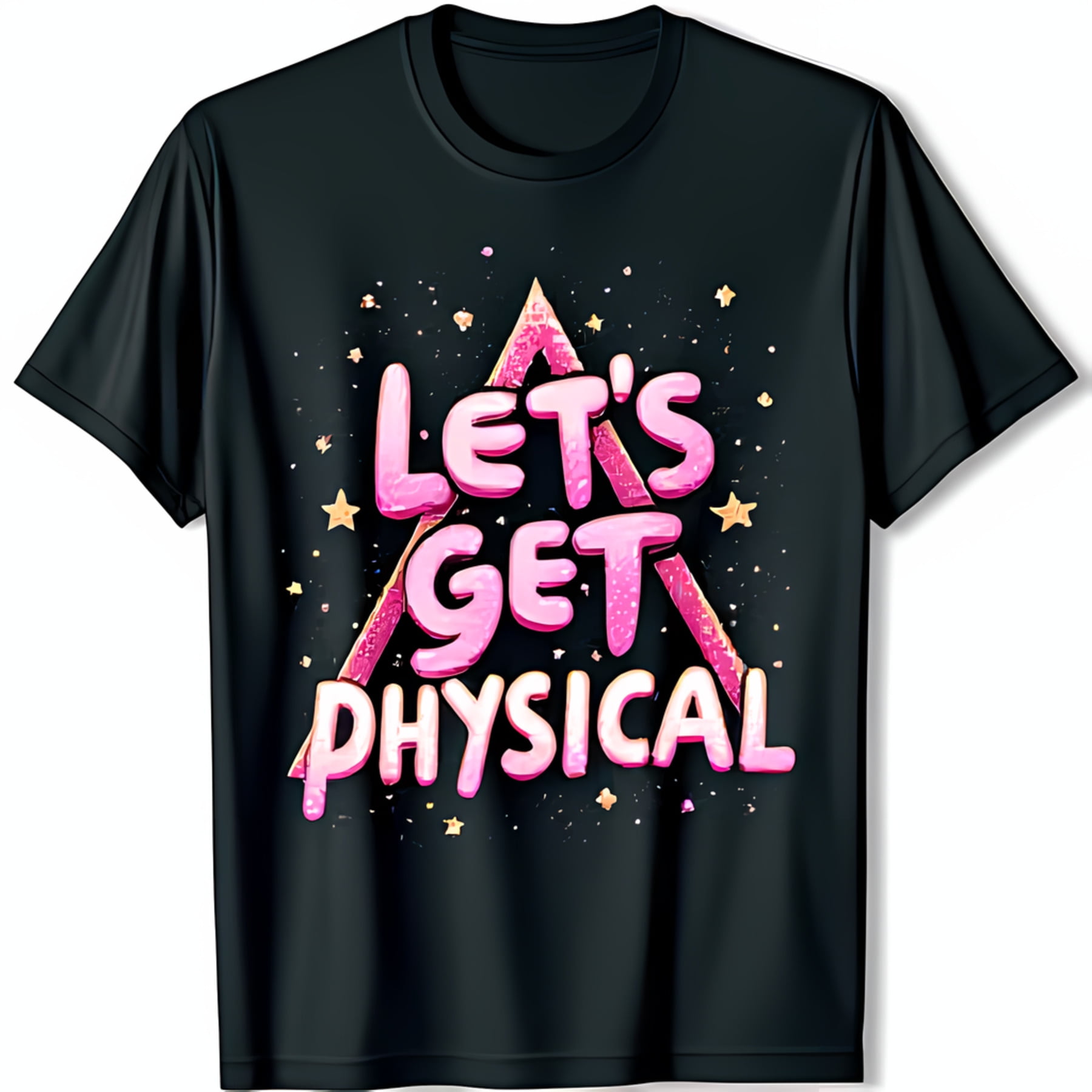 Vibrant Black T-Shirt with Pink Graphic & Let's Get Physical Text ...