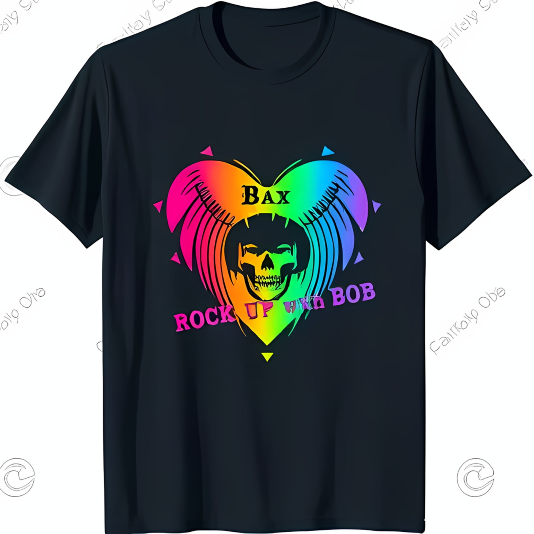 Vibrant Black T-Shirt with Rainbow Heart Graphic 'BAX' & 'ROCK UP with ...