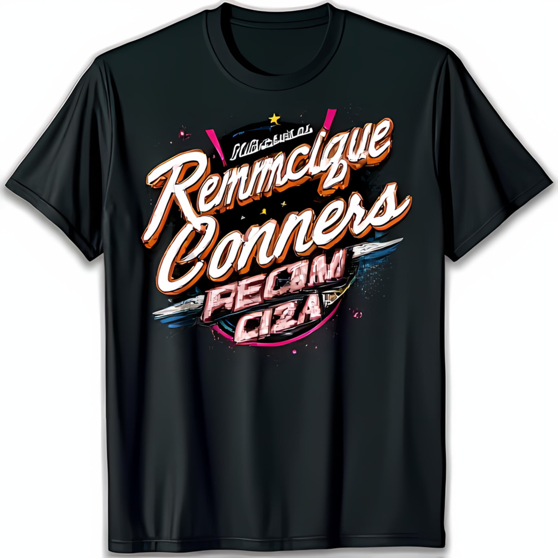 Vibrant Black T-Shirt with 'Remmclique Connors' Graphic & 'RECIM CIZA ...
