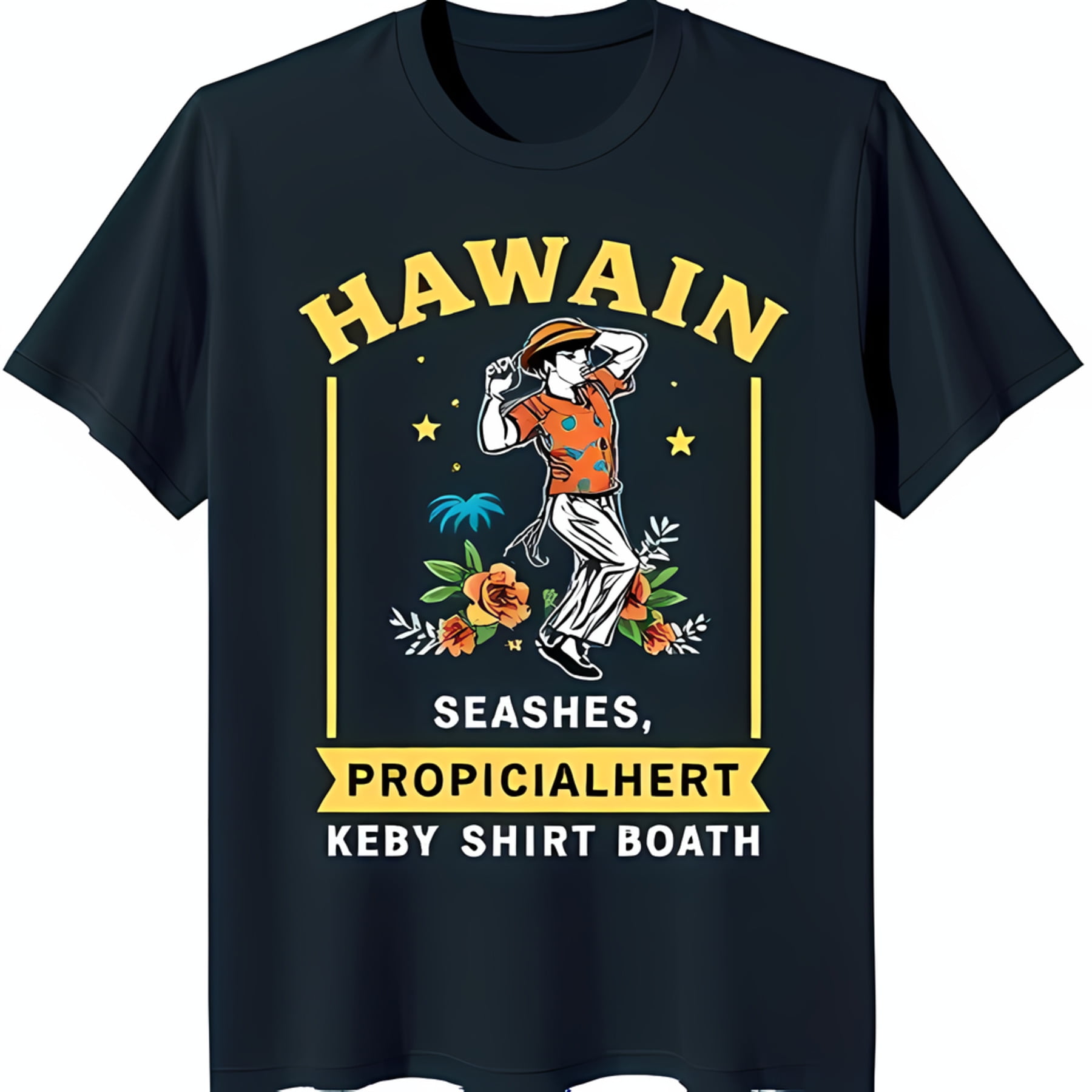 Vibrant Black T-Shirt with Whimsical Hawaiian Graphic Fun Summer Style - Walmart.com