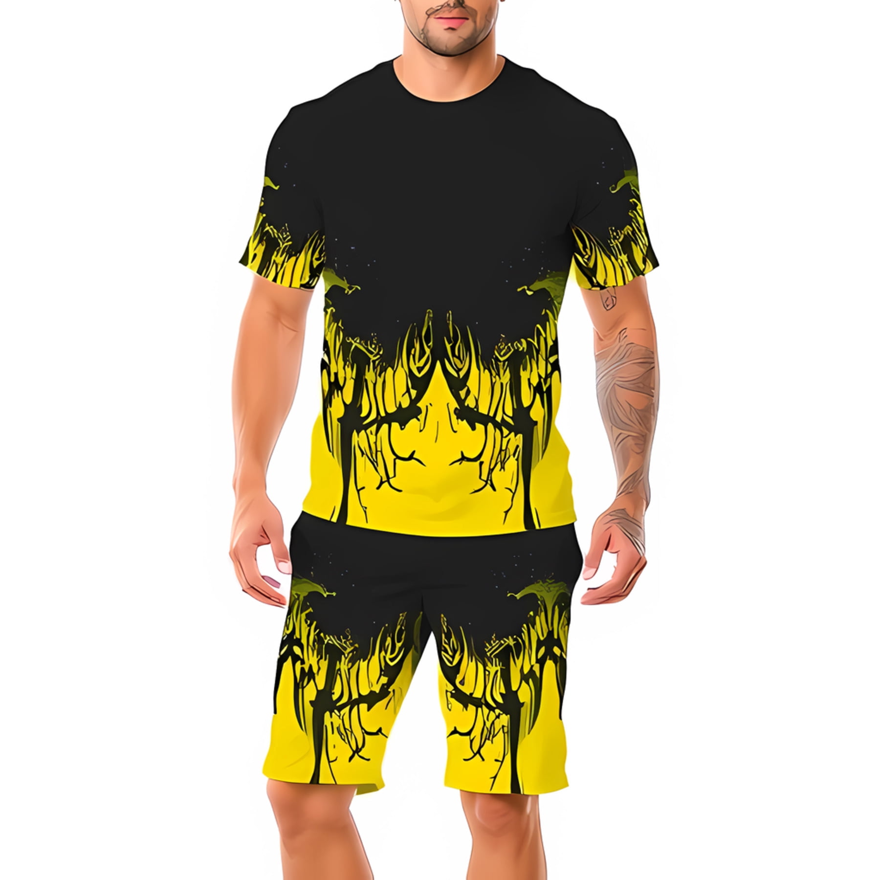 Vibrant Black and Yellow Dripping Gradient T-Shirt and Shorts Set ...