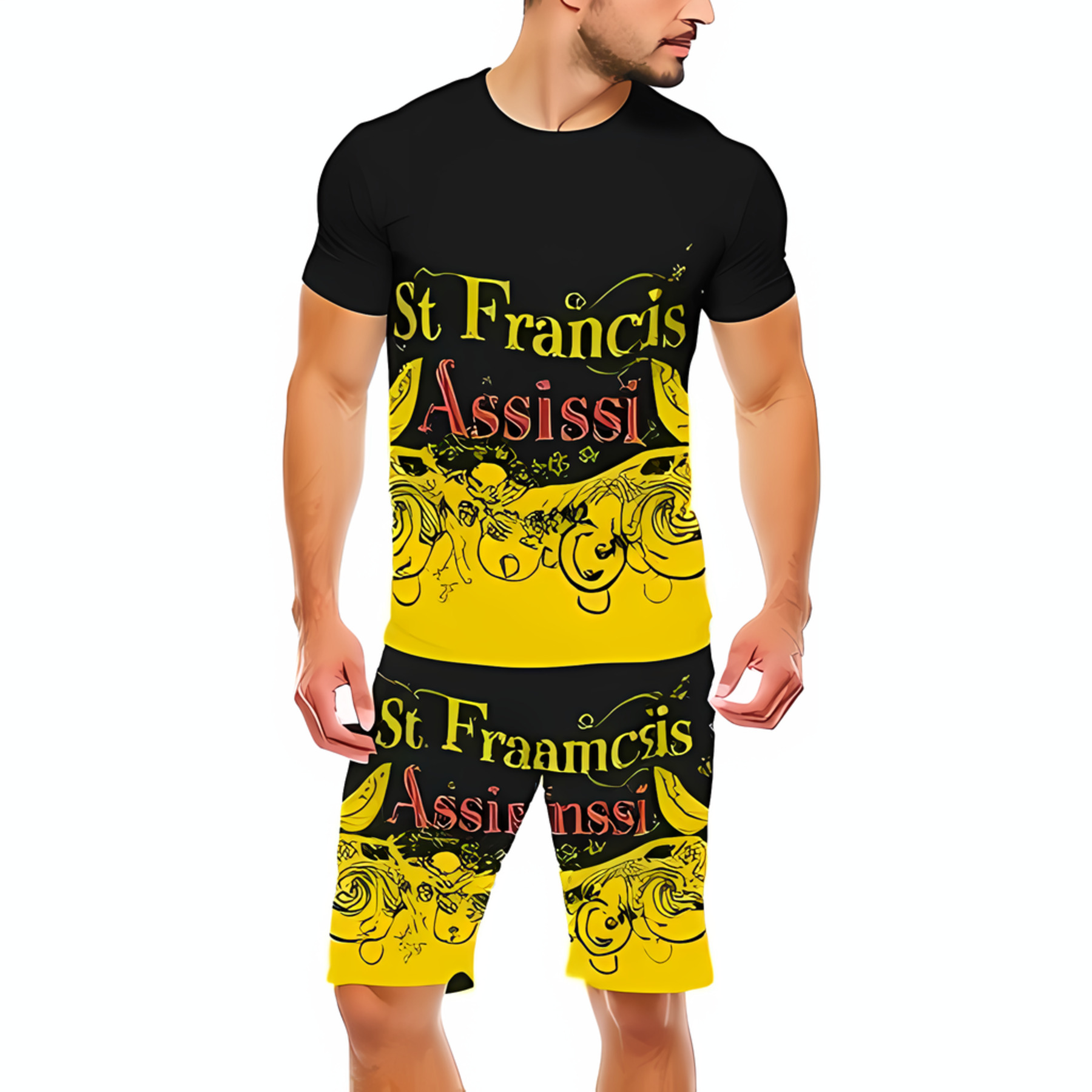 Vibrant Black and Yellow Two-Piece Set - Graphic T-Shirt and Shorts ...
