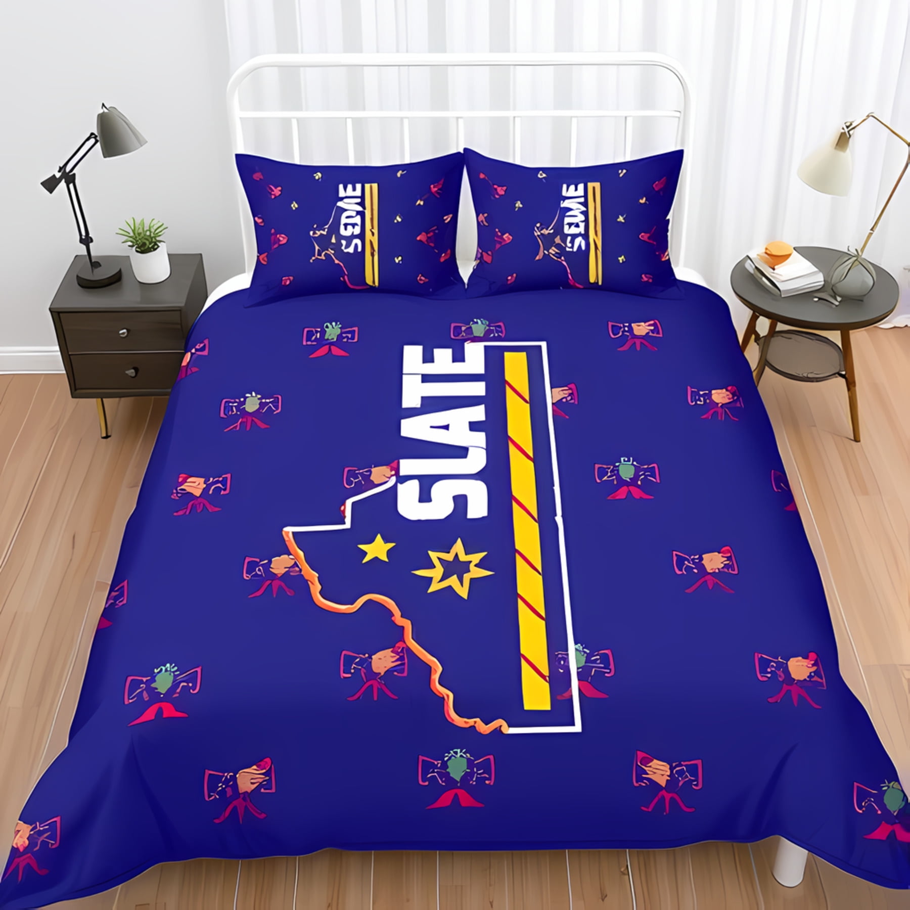 Vibrant Blue 3-Piece Duvet Cover Set with State Shape Design & Bold ...
