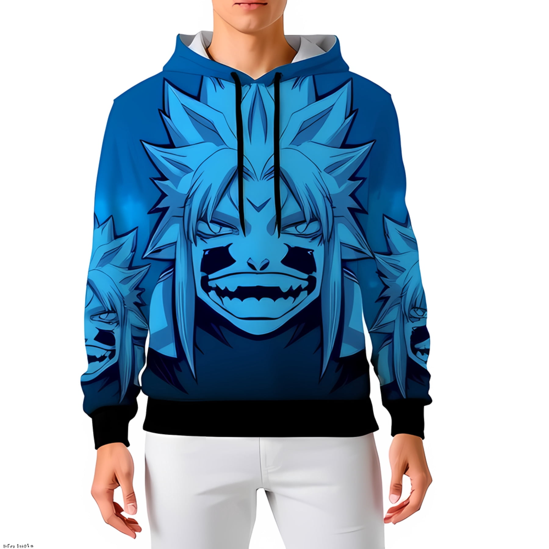 Vibrant Blue 3D Anime Hoodie with Spiky Light-Blue Haired Character ...
