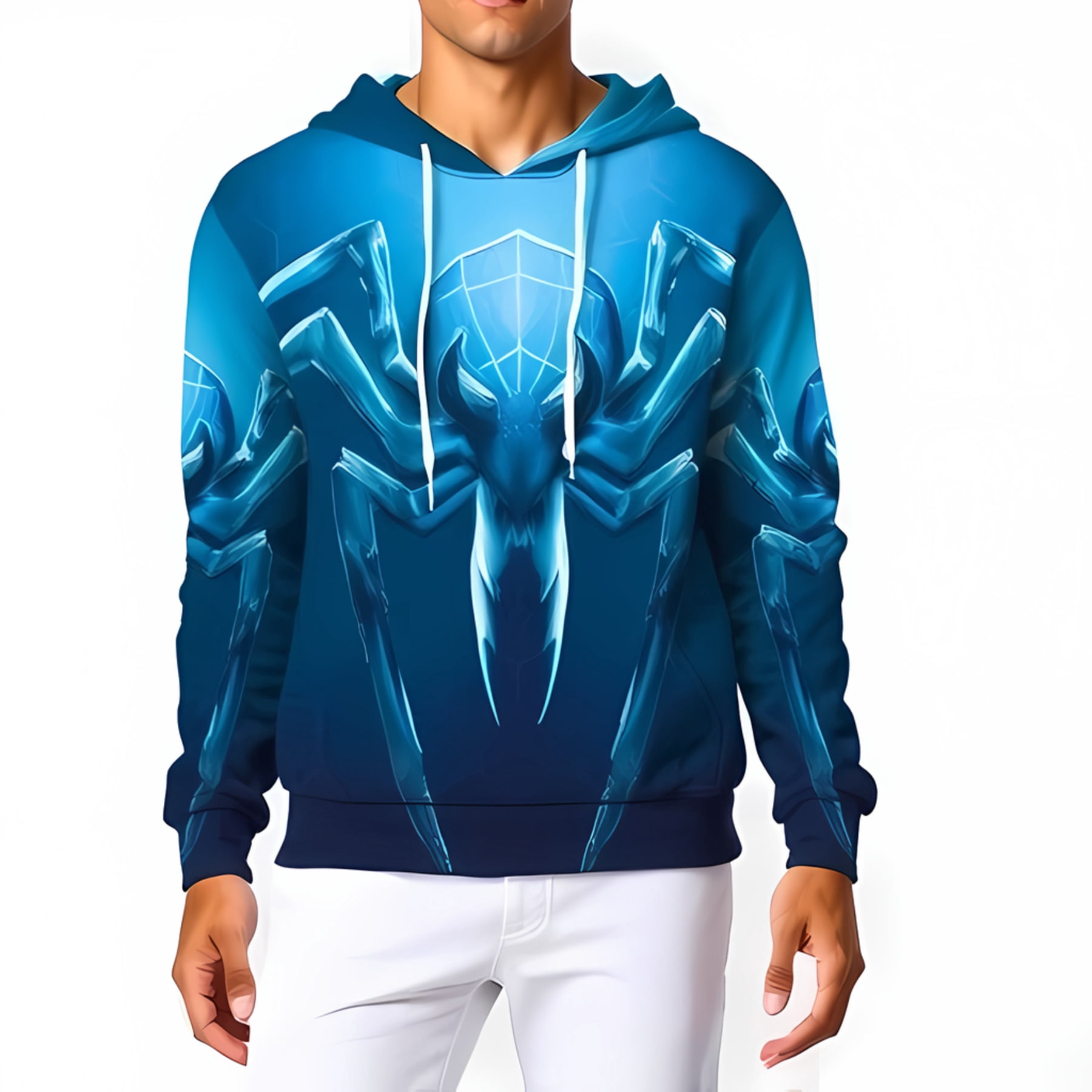 Vibrant Blue 3D Spider Graphic Hoodie with Crystalline Design ...