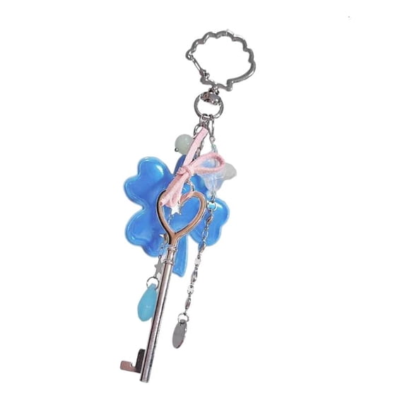 Vibrant Blue Alloy Resin Keychain Charm with Four Leaf & Music Symbols ...