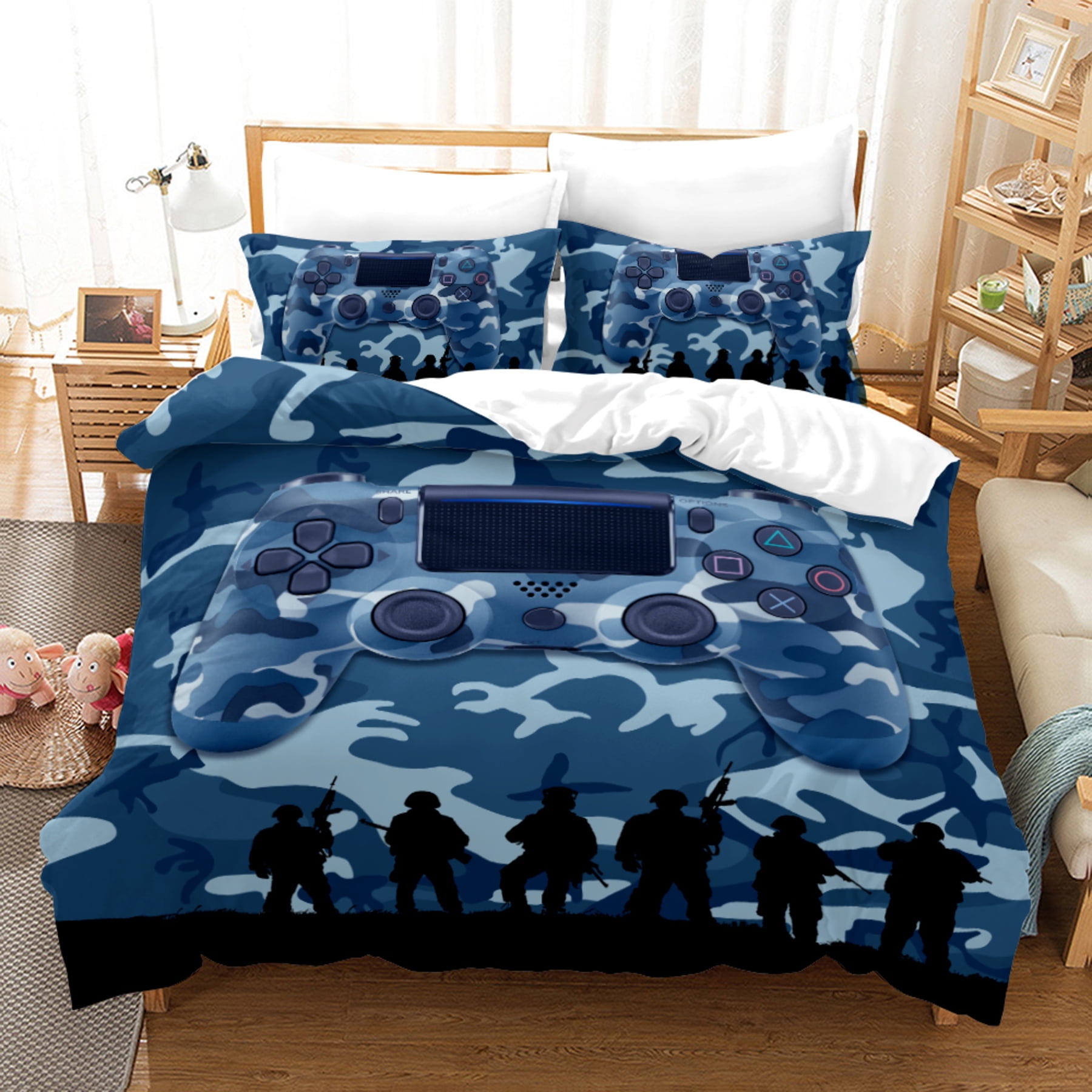 Vibrant Blue Bedding Set with Controller & Silhouettes Perfect for ...