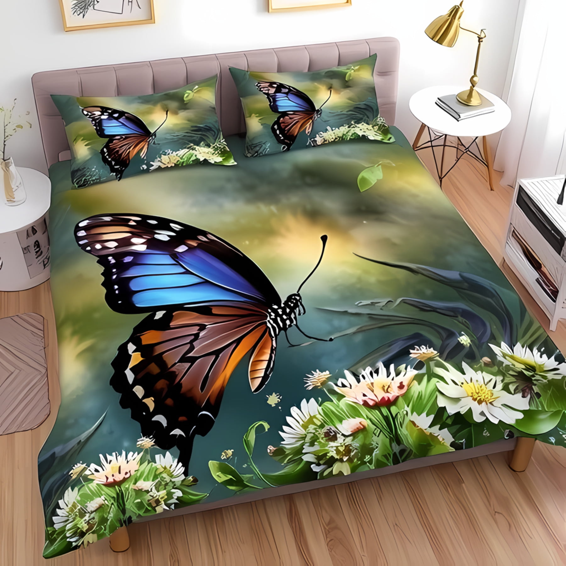 Vibrant Blue Butterfly Comforter Set with Matching Pillowcases Artistic ...