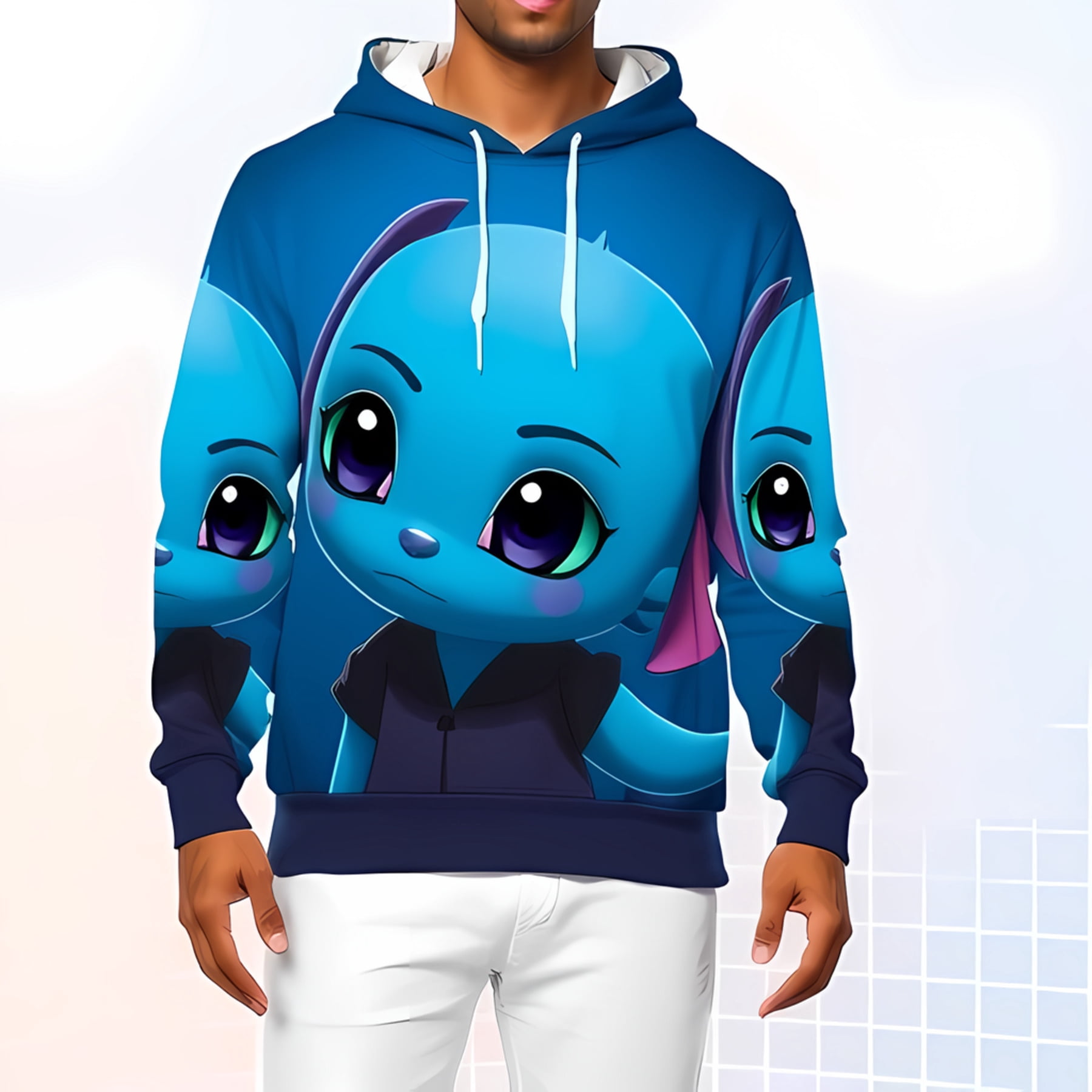 Vibrant Blue Cartoon Character 3D Hoodie Stylish Playful Design with ...