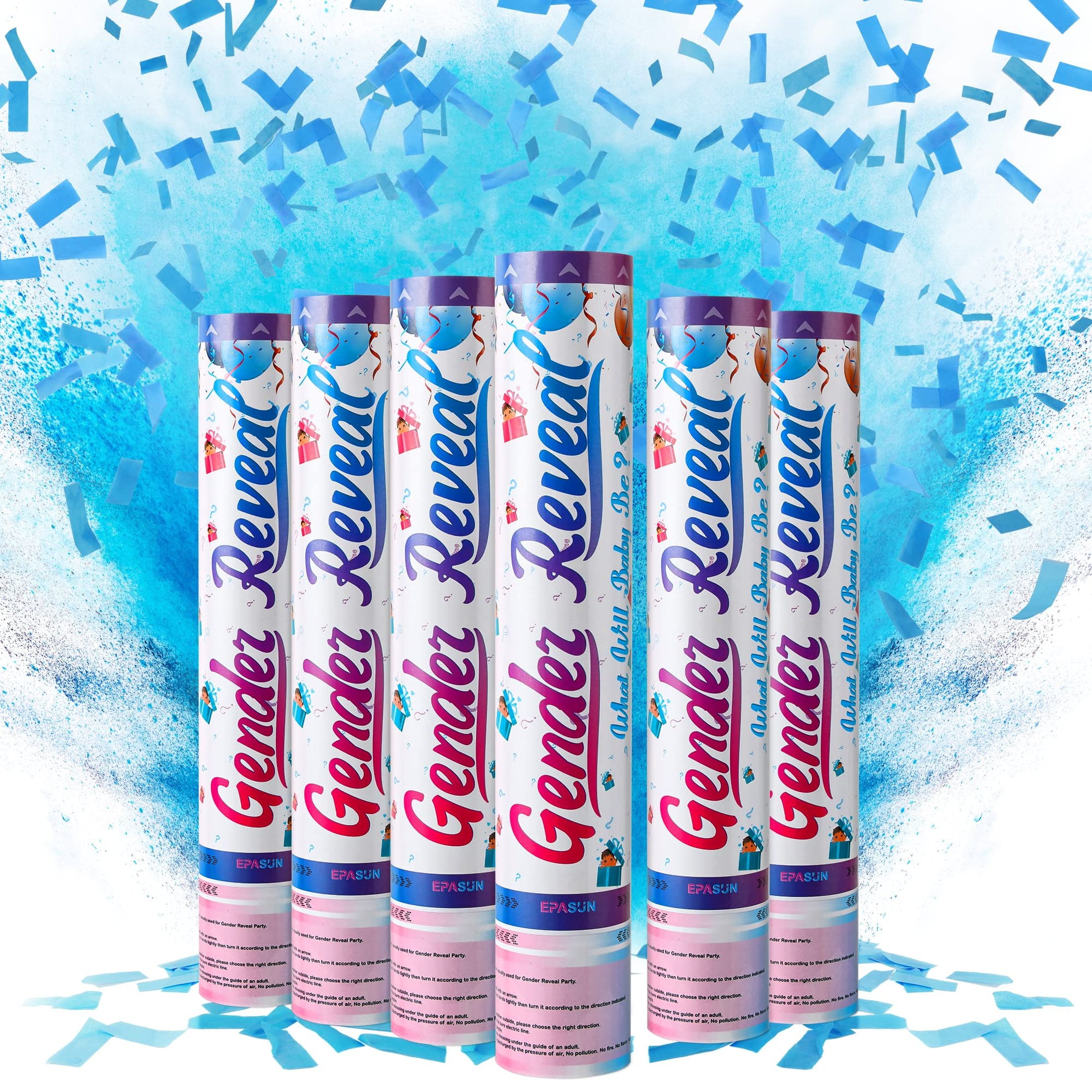 Vibrant Blue Confetti Powder Cannon Set for Boy Gender Reveal Parties ...