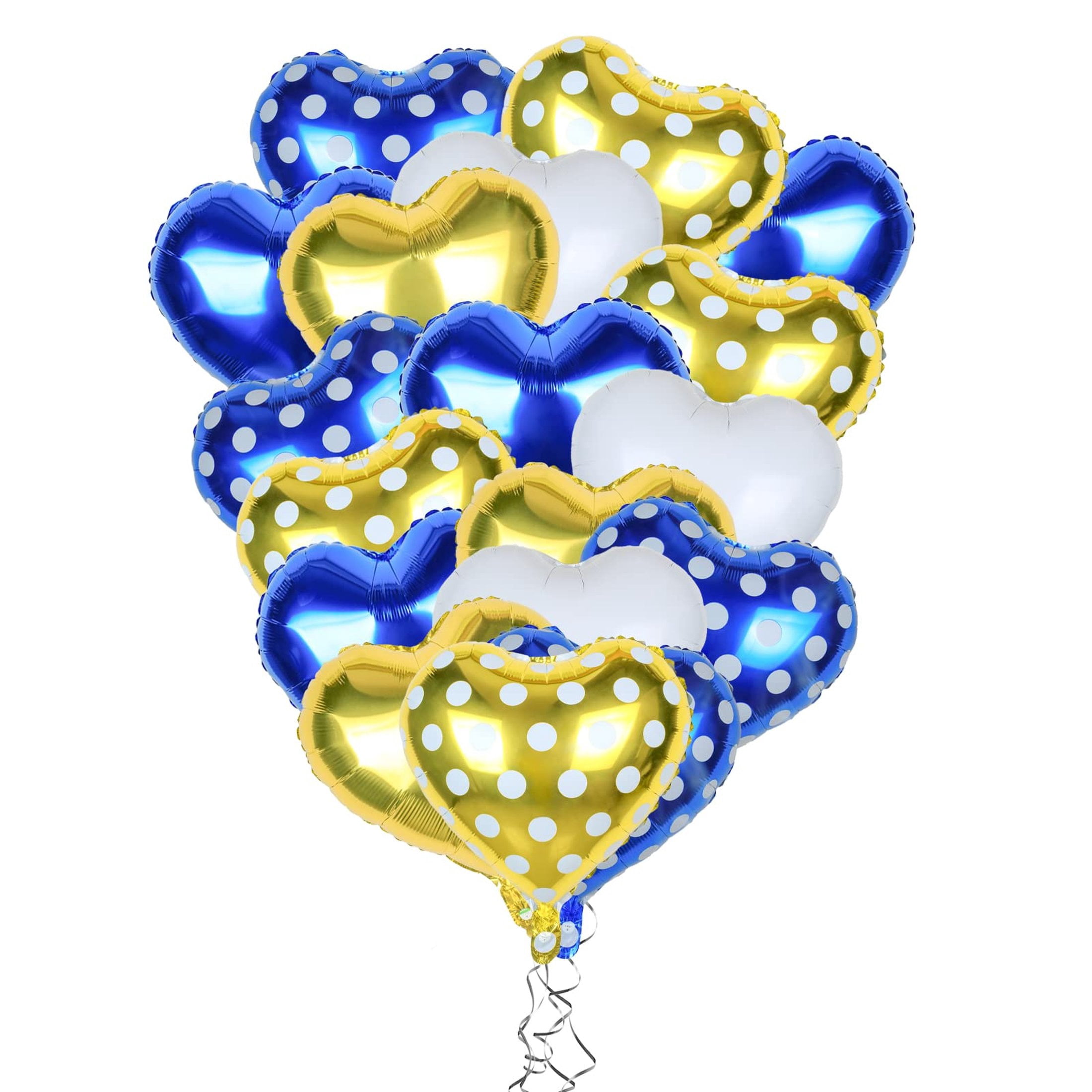 Vibrant Blue and Gold Balloon Set for Celebrations - 20 Piece Collection of Heart, Polka Dot ...