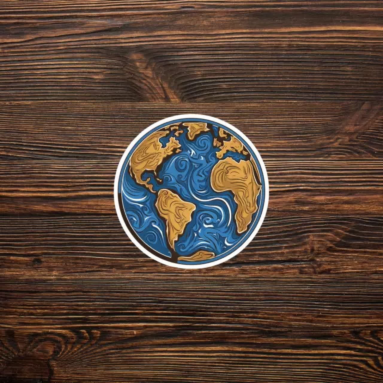 Vibrant Blue And Gold World Map Sticker - Swirling Continents Map Art ...