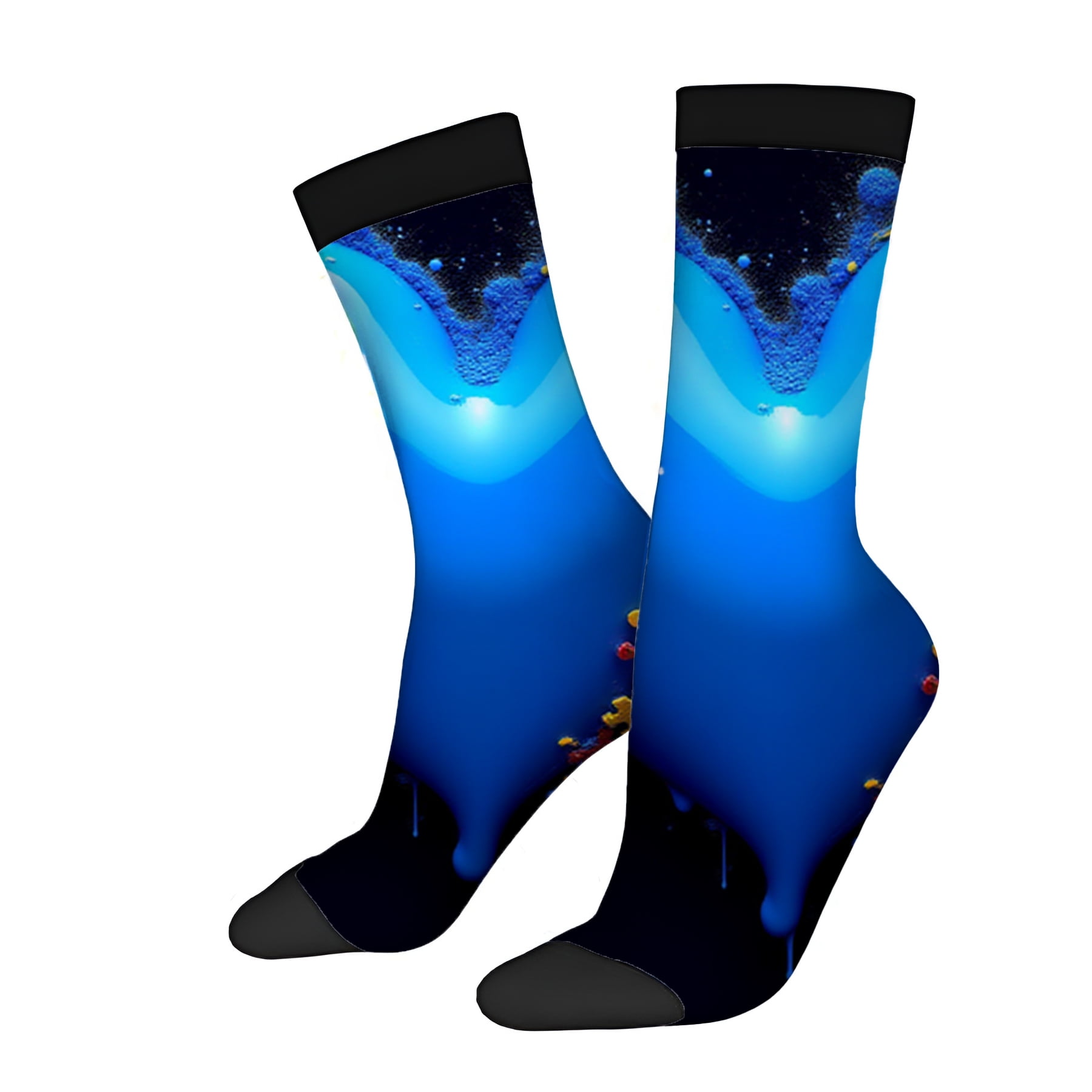 Vibrant Blue Gradient Socks with Dripping Design Black Textured Base ...