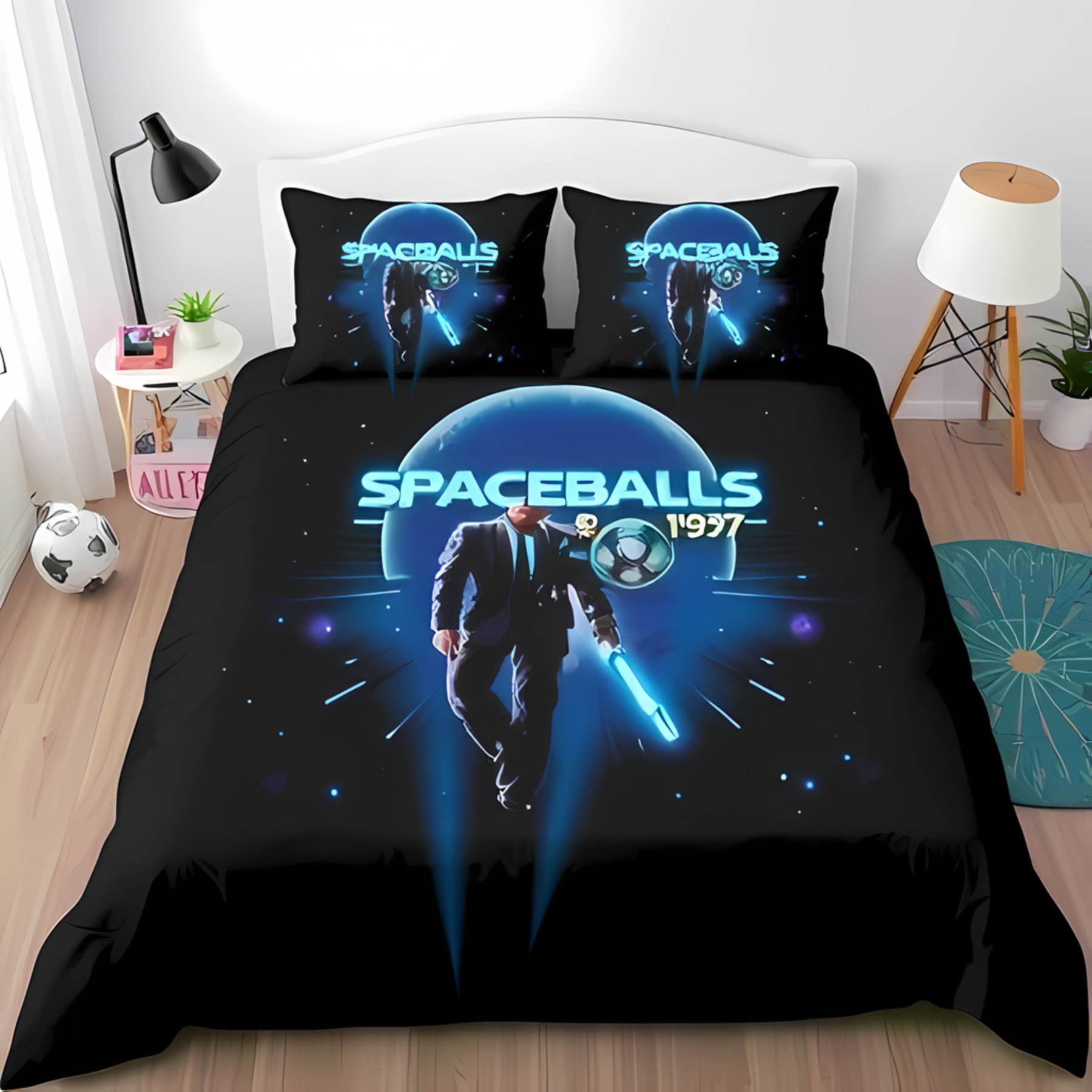 Vibrant Blue Graphic Comforter Set Space Combat Design with Light - 90s ...