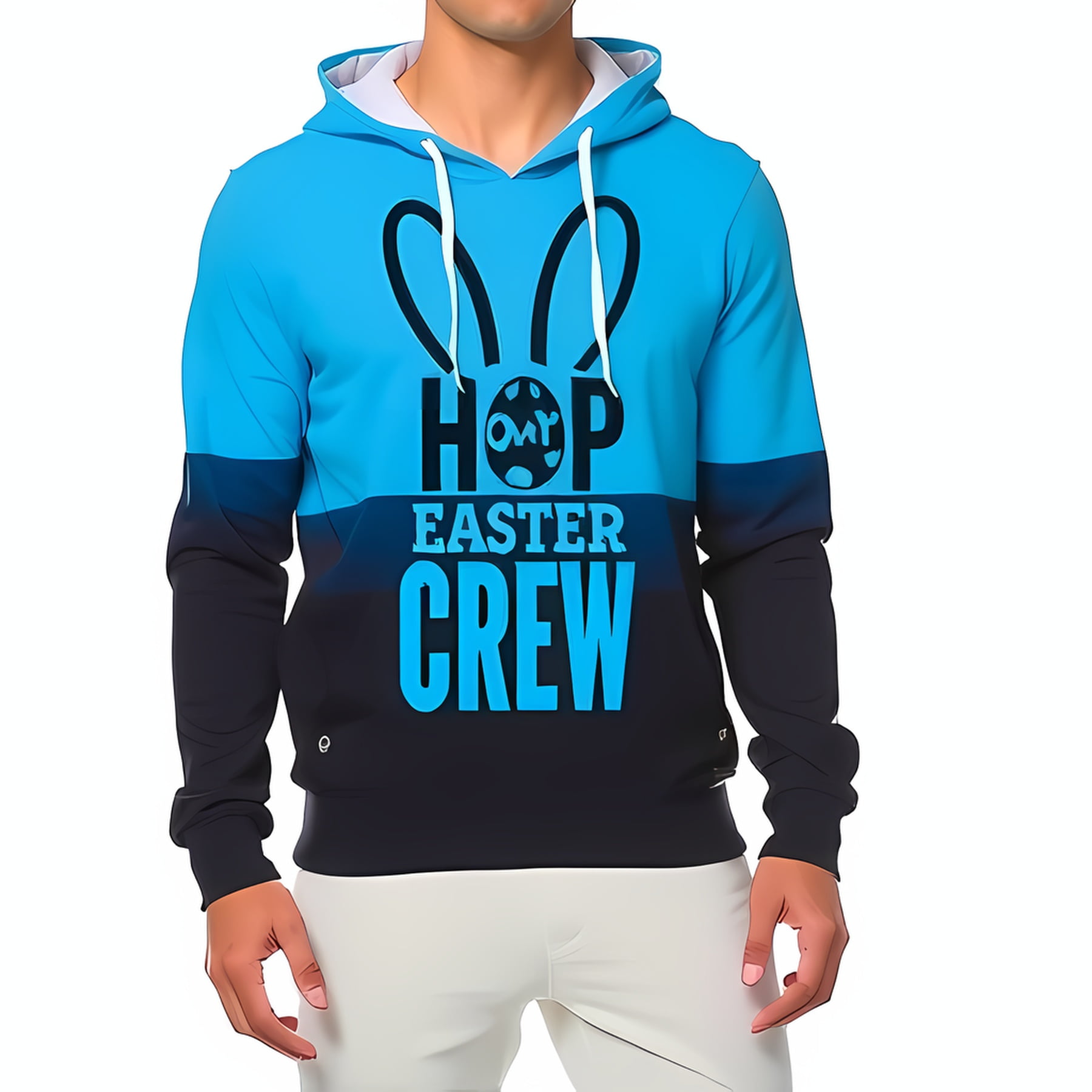 Vibrant Blue & Navy Easter Hoodie with "HOP" & "EASTER CREW" - Stylish ...