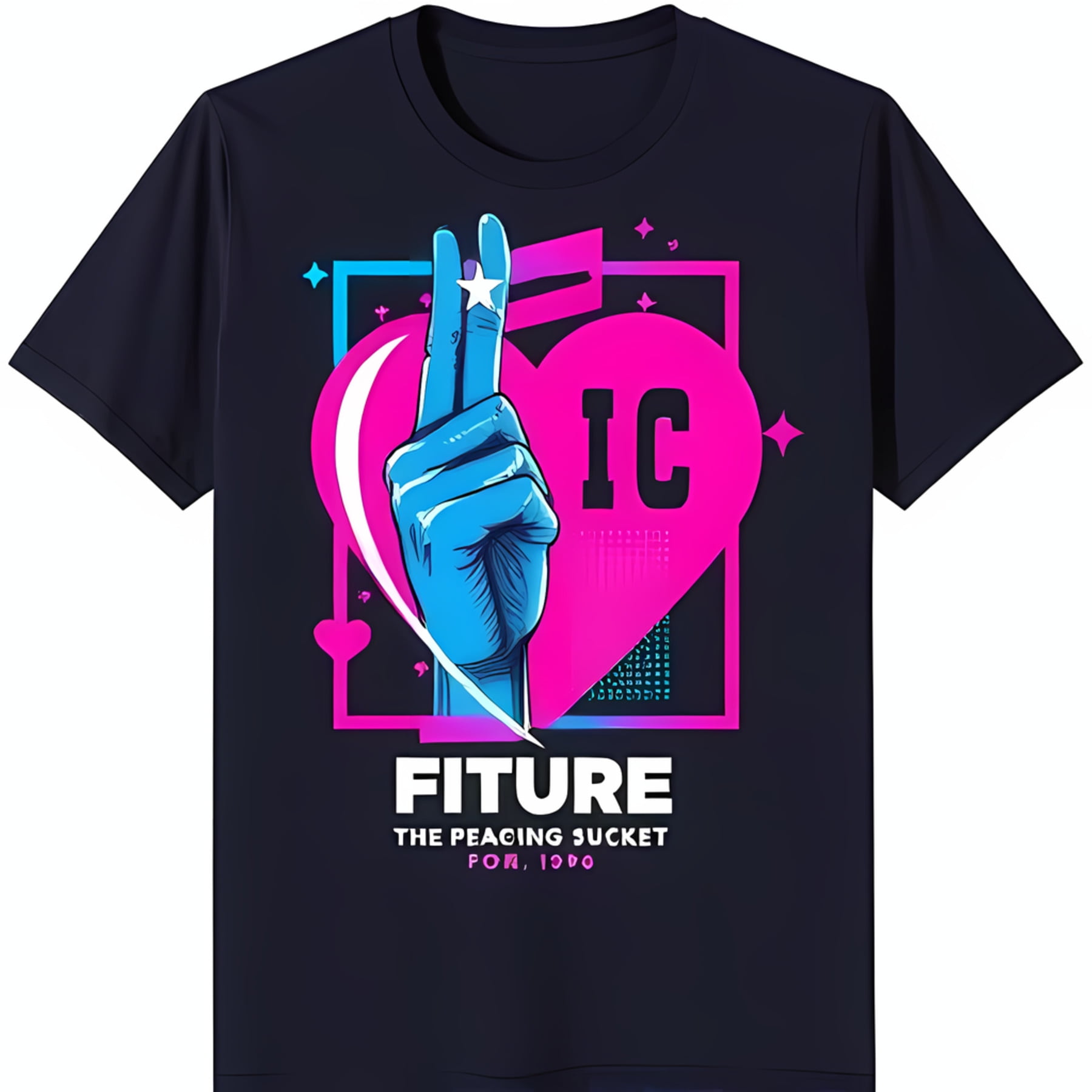 Vibrant Blue Peace Sign T-Shirt with Heart & 'IC' Retro 1990 Design ...