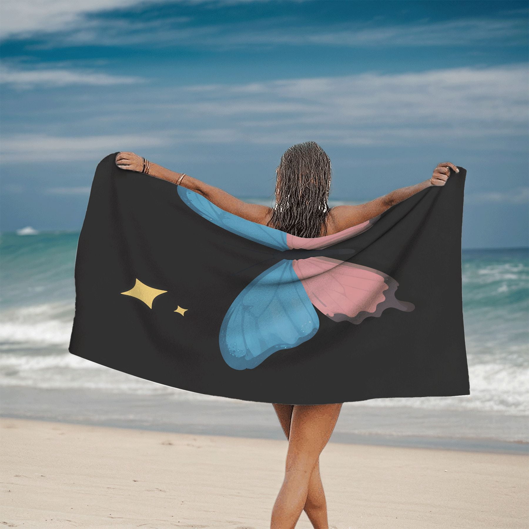 Vibrant Blue & Pink Butterfly Pattern Beach Towel - Perfect for Pool ...