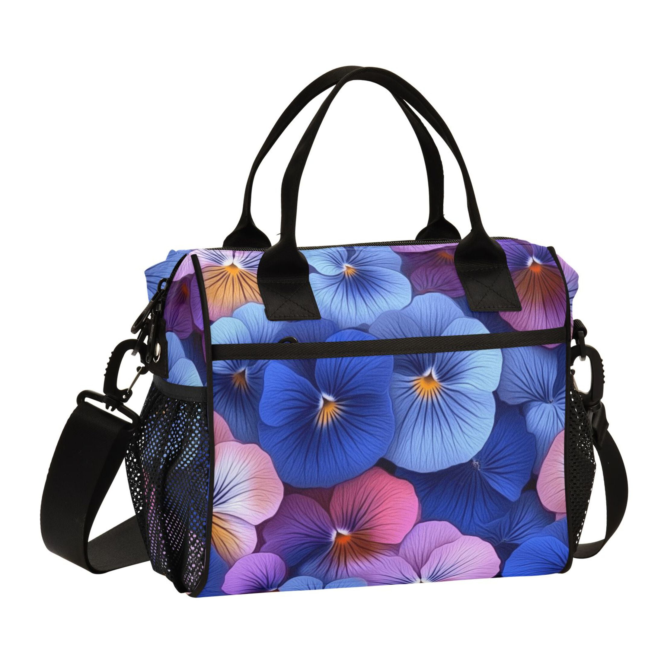 Vibrant Blue Purple Pink Pansies Lunch Bag Insulated Lunch Box ...
