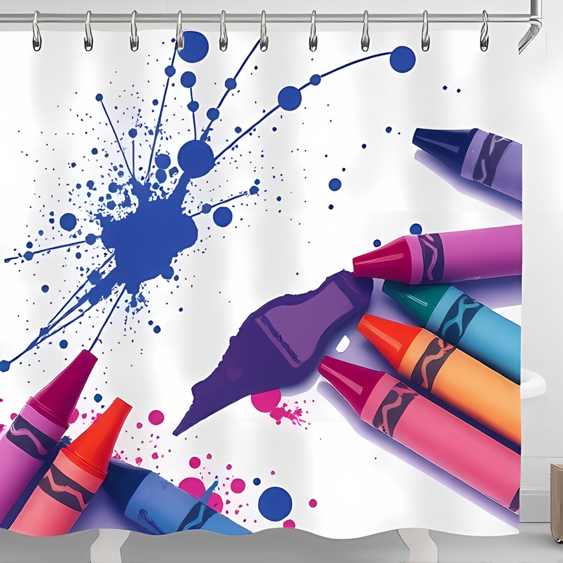 Vibrant Blue Splatter Shower Curtain with Realistic Crayon Design ...