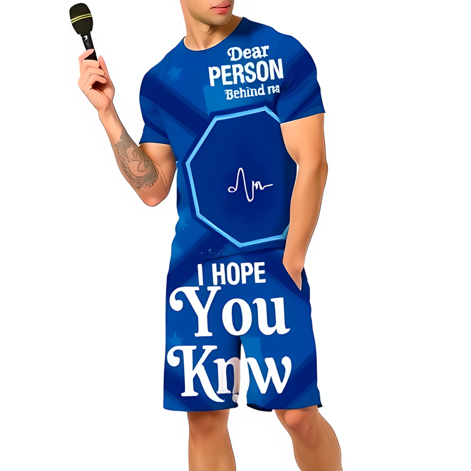 Vibrant Blue T-Shirt and Shorts Set with Bold White Text - " Dear ...