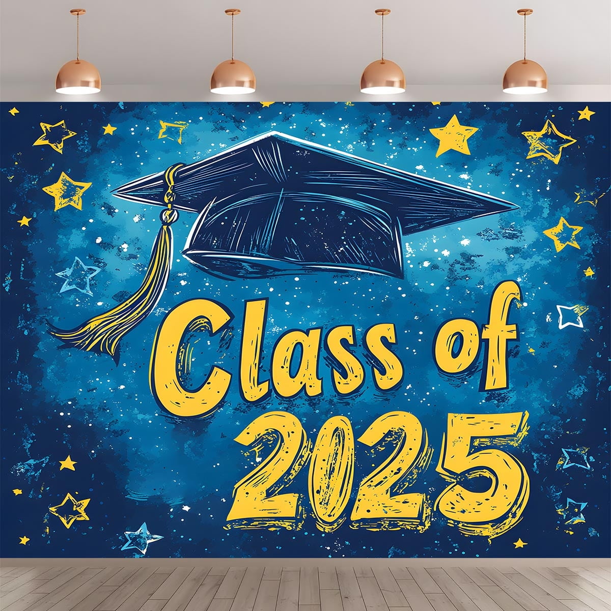Vibrant Blue and Yellow Polyester Class of 2025 Graduation Banner ...