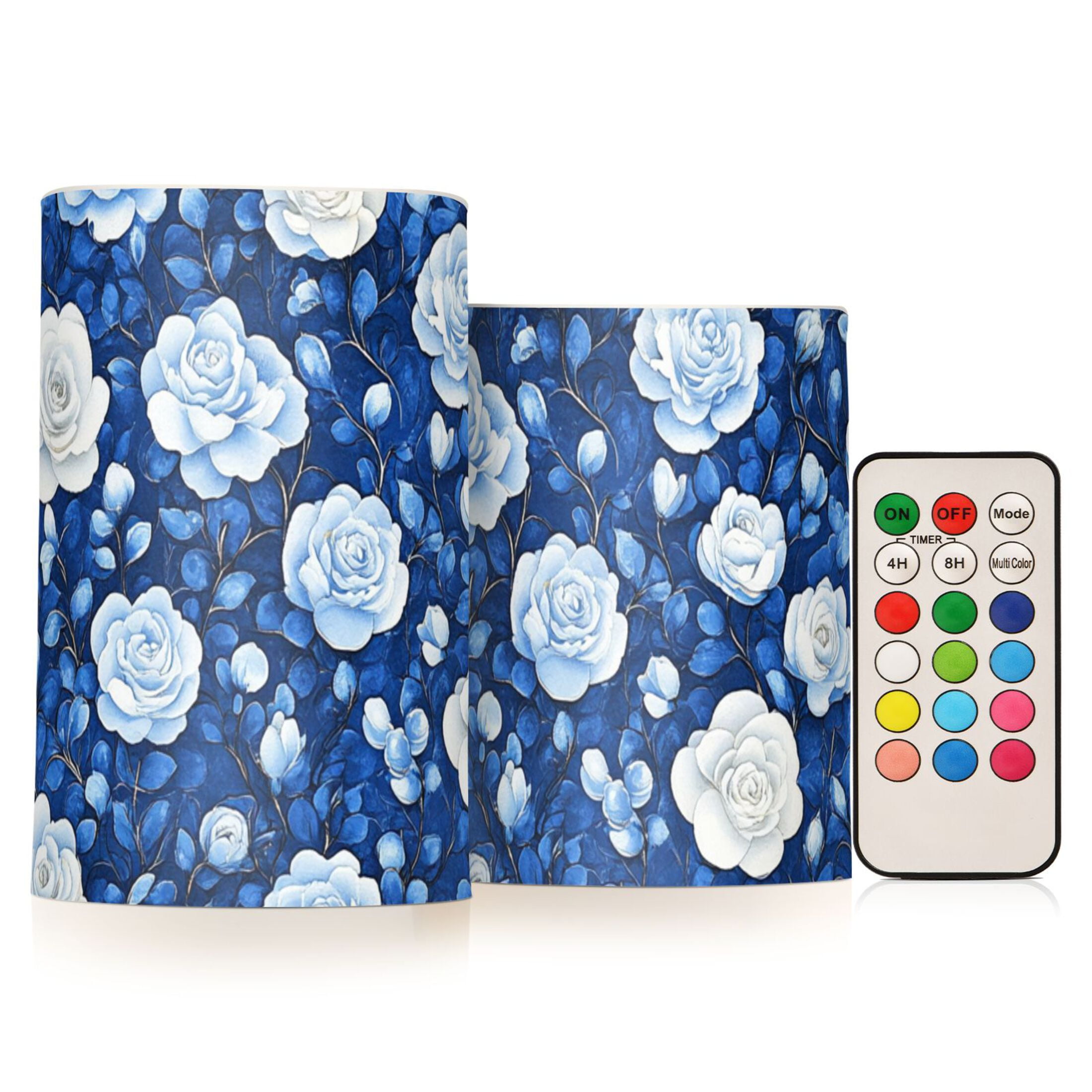 Vibrant Blue and White Roses Flickering Flameless Candles Battery ...