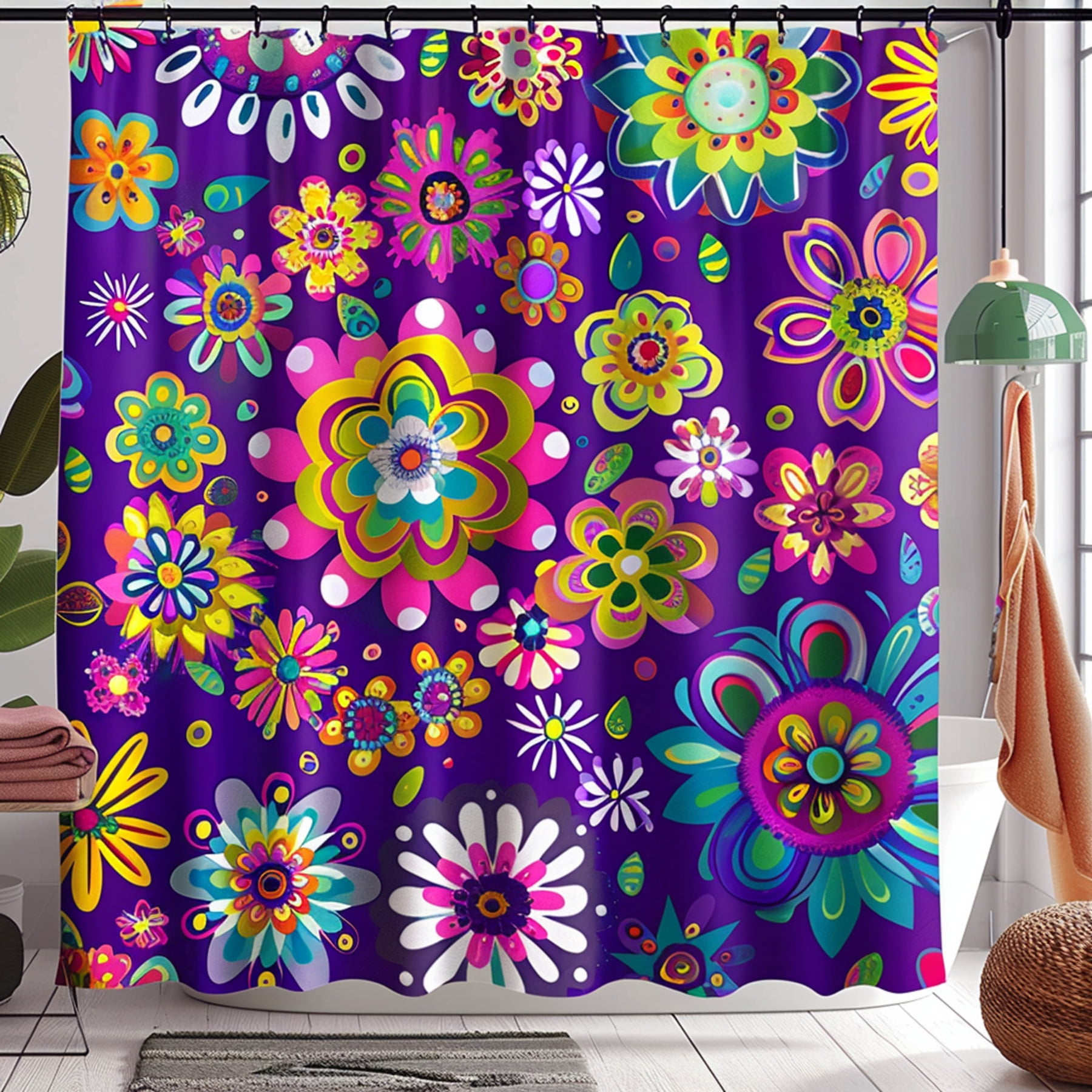Vibrant Bohemian Floral Shower Curtain Bright Flower Patterns On A