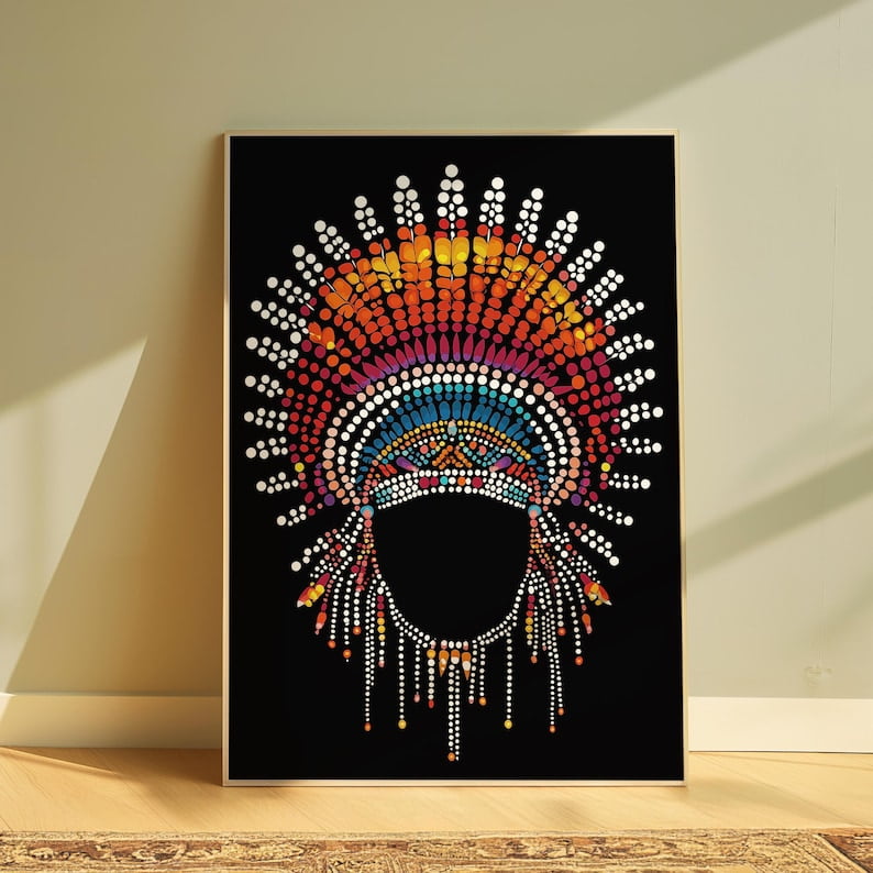 Vibrant Boho Wall Decor Aboriginal Inspired Dot Painting Tribal Poster ...