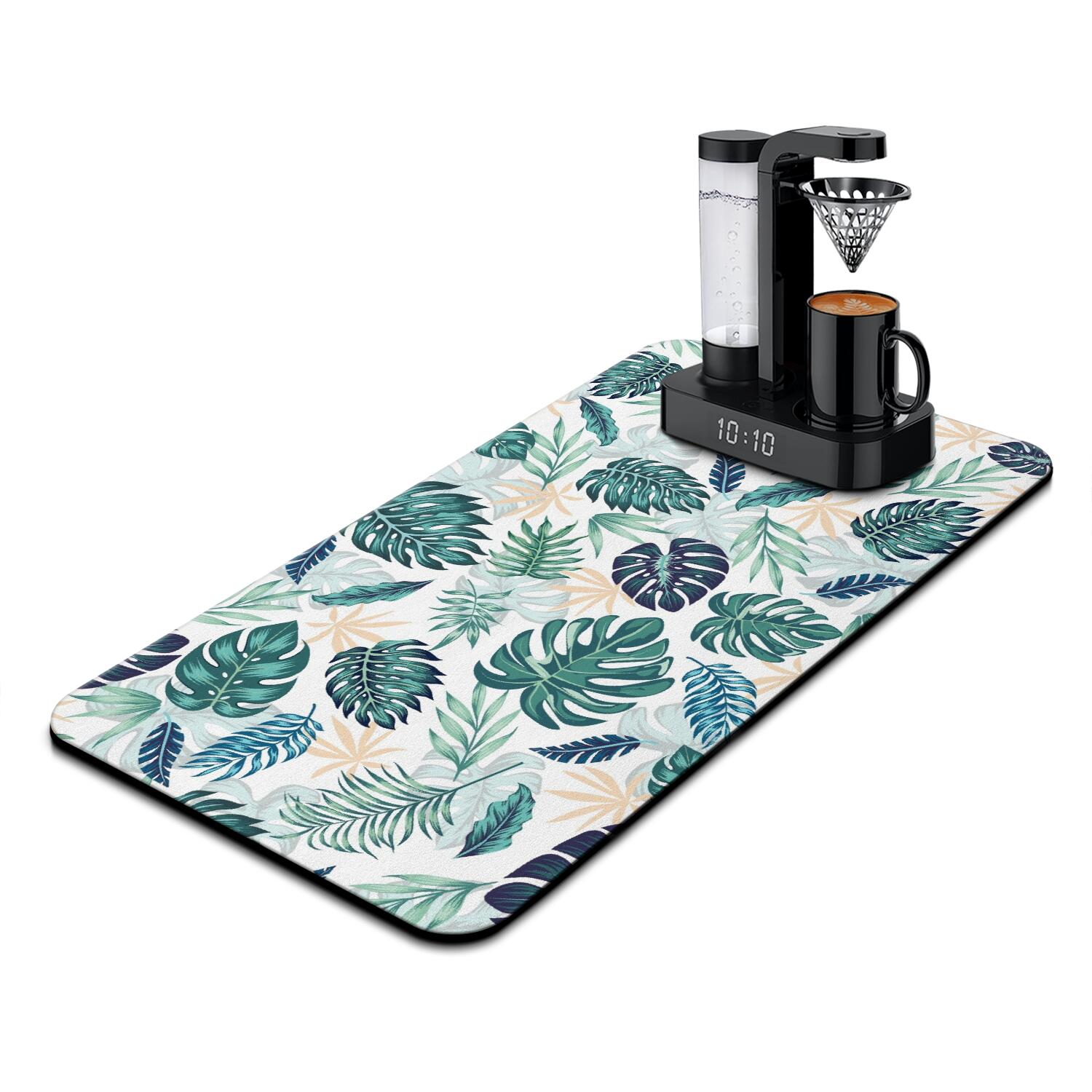 Vibrant Botanical Coffee Bar Mat, Tropical Flower Design Diatom Mud ...