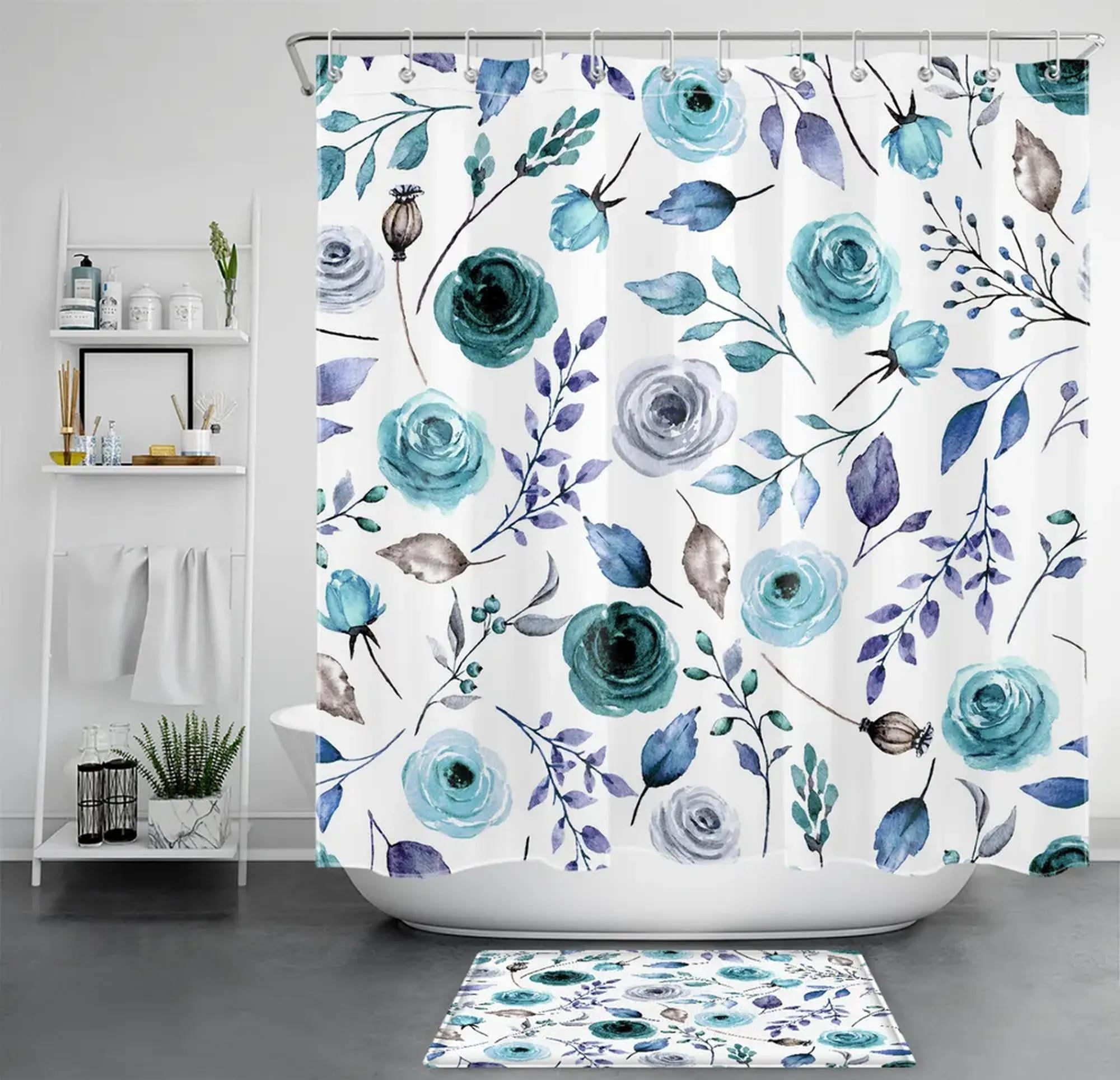 Vibrant Botanical Elegance Purple Leaf And Teal Blue Floral Shower