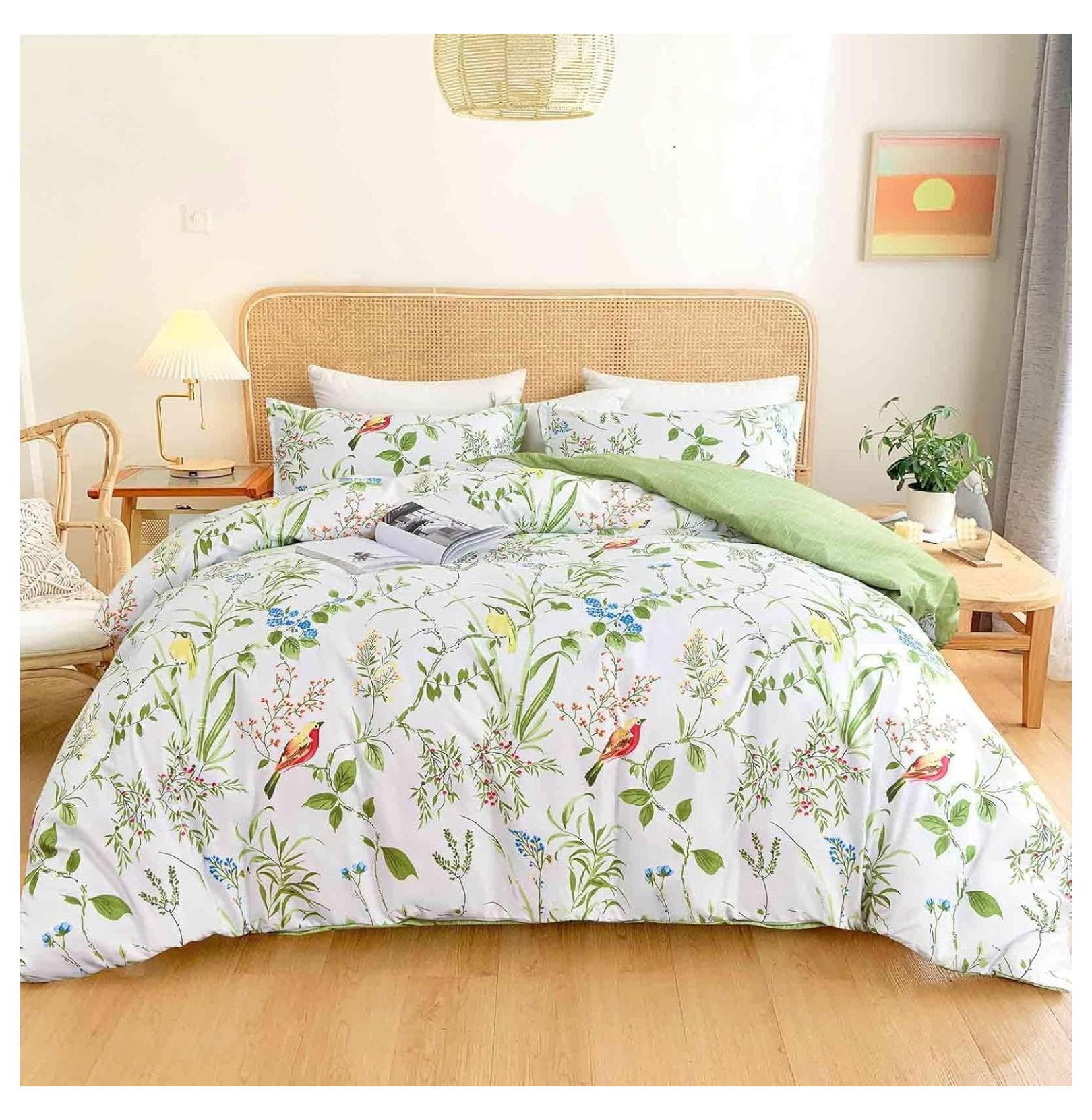 Vibrant Botanical Floral Comforter Set Queen White Soft Fluffy ...