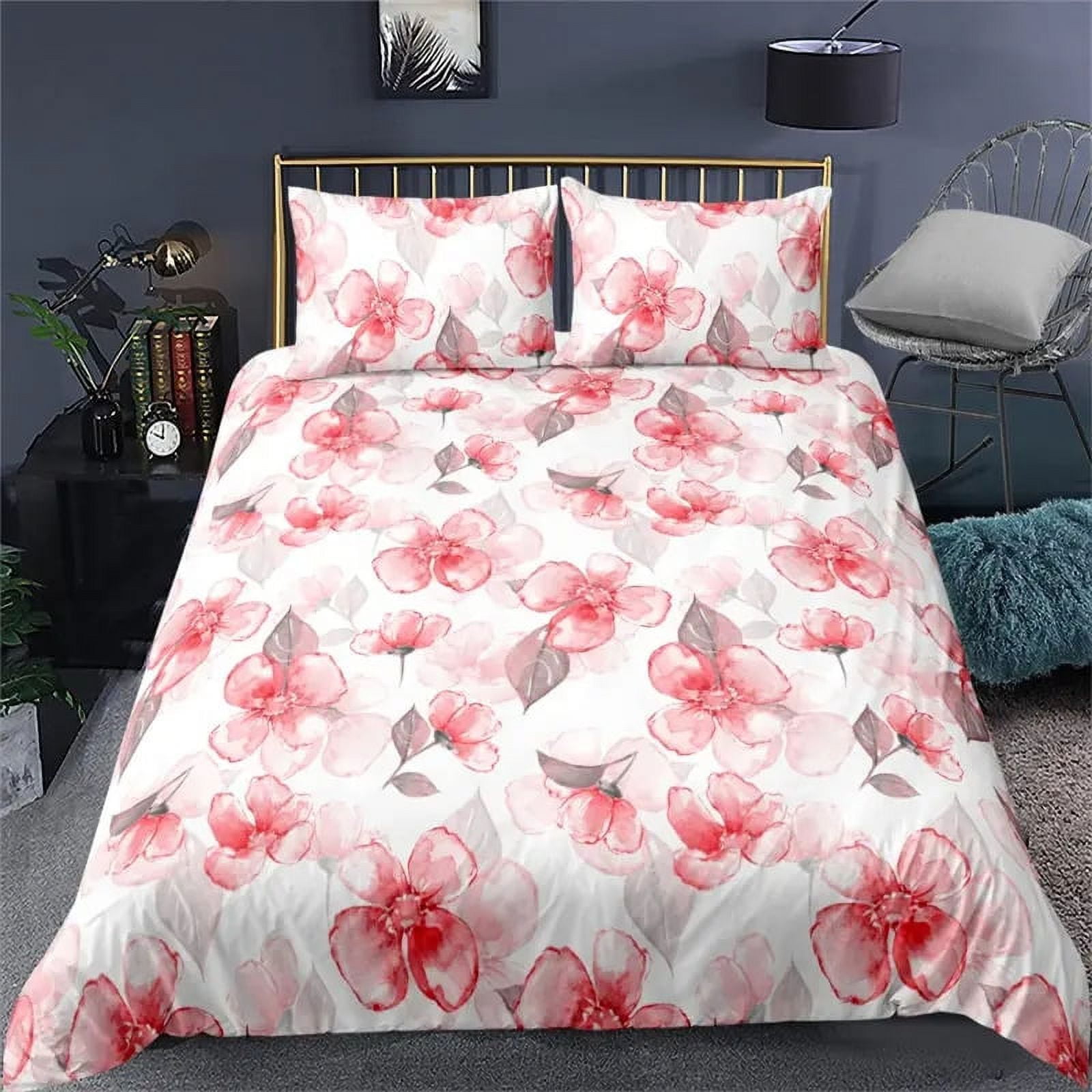 Vibrant Botanical Floral Duvet Cover Twin Size Lotus Flower Leaves ...