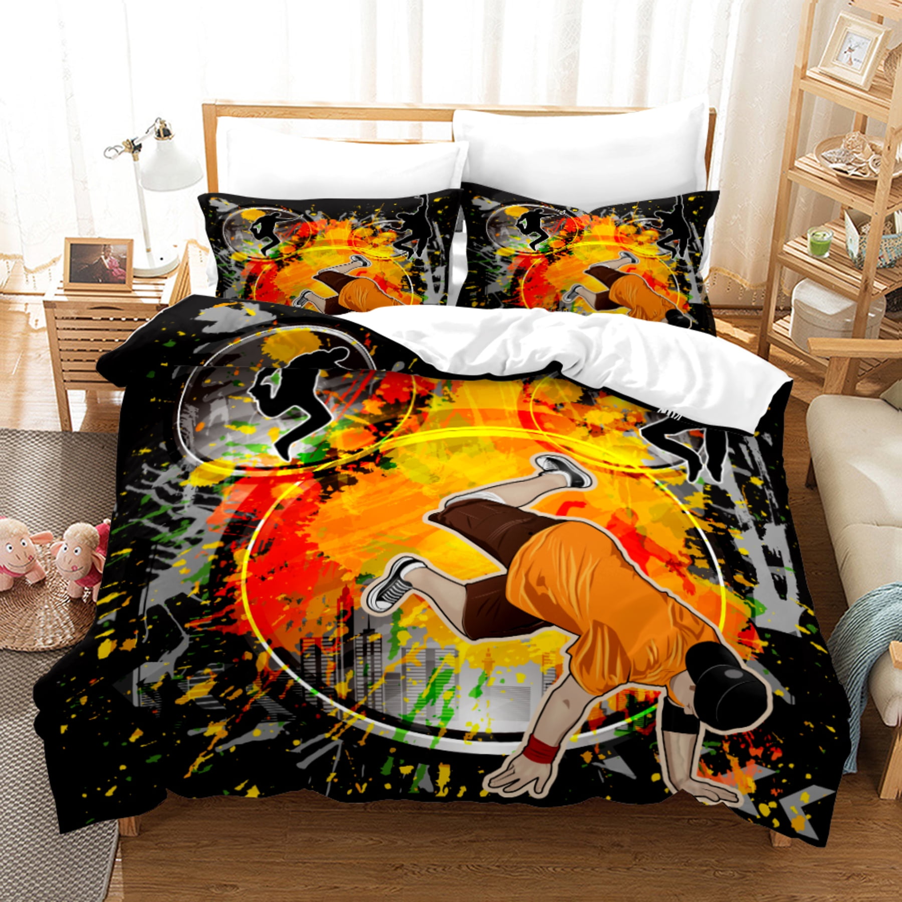 Vibrant Breakdancer Bedding Set Urban Art Design with Bold Colors for ...