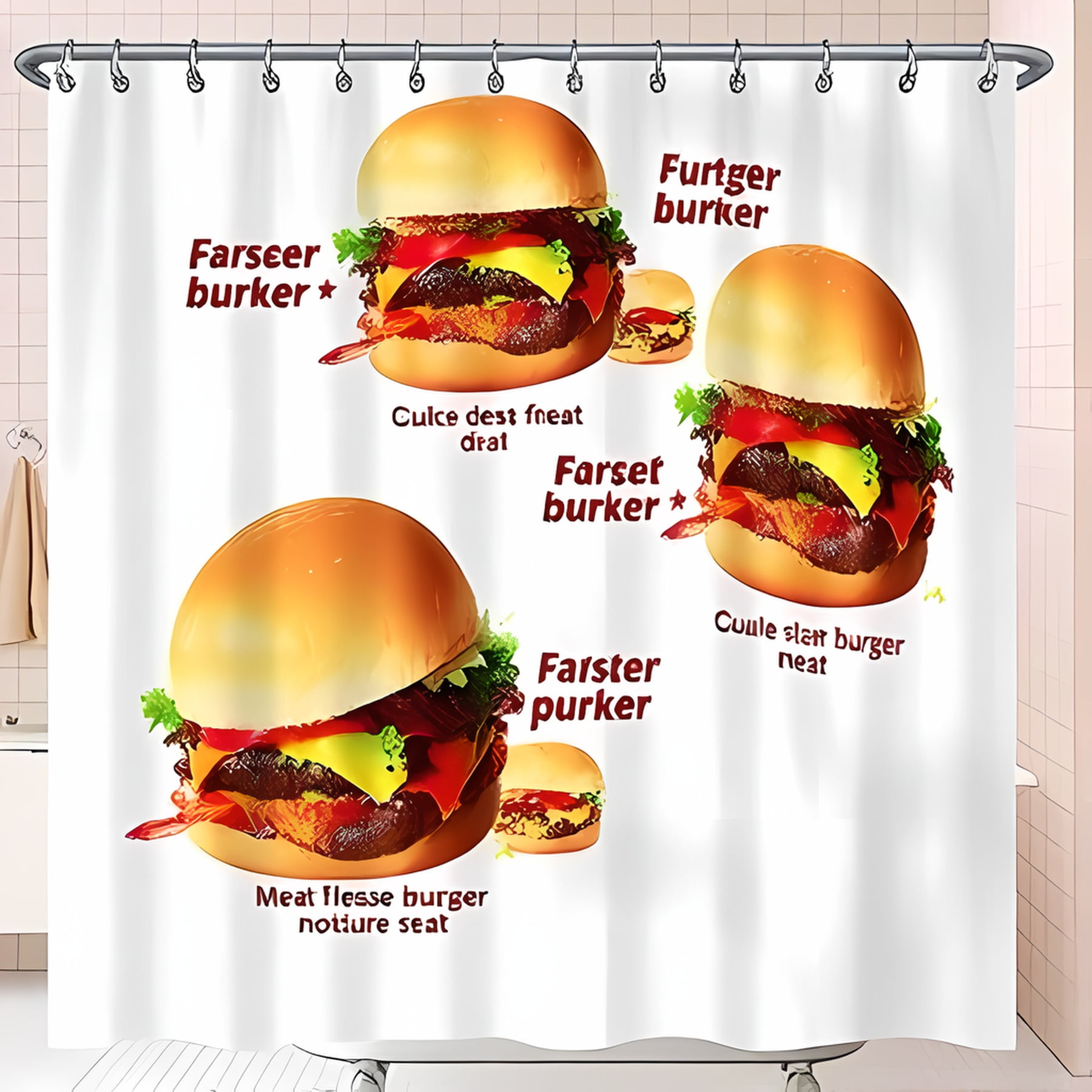 Vibrant Burger Shower Curtain - Fun Colorful Design with Playful Puns ...
