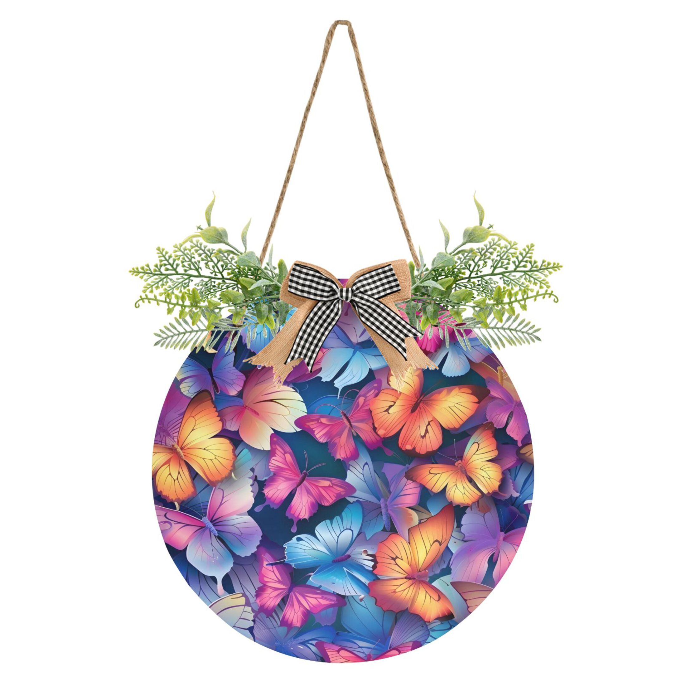 Vibrant Butterflies Welcome Front Door Sign Round 12 inch Porch Hanging ...