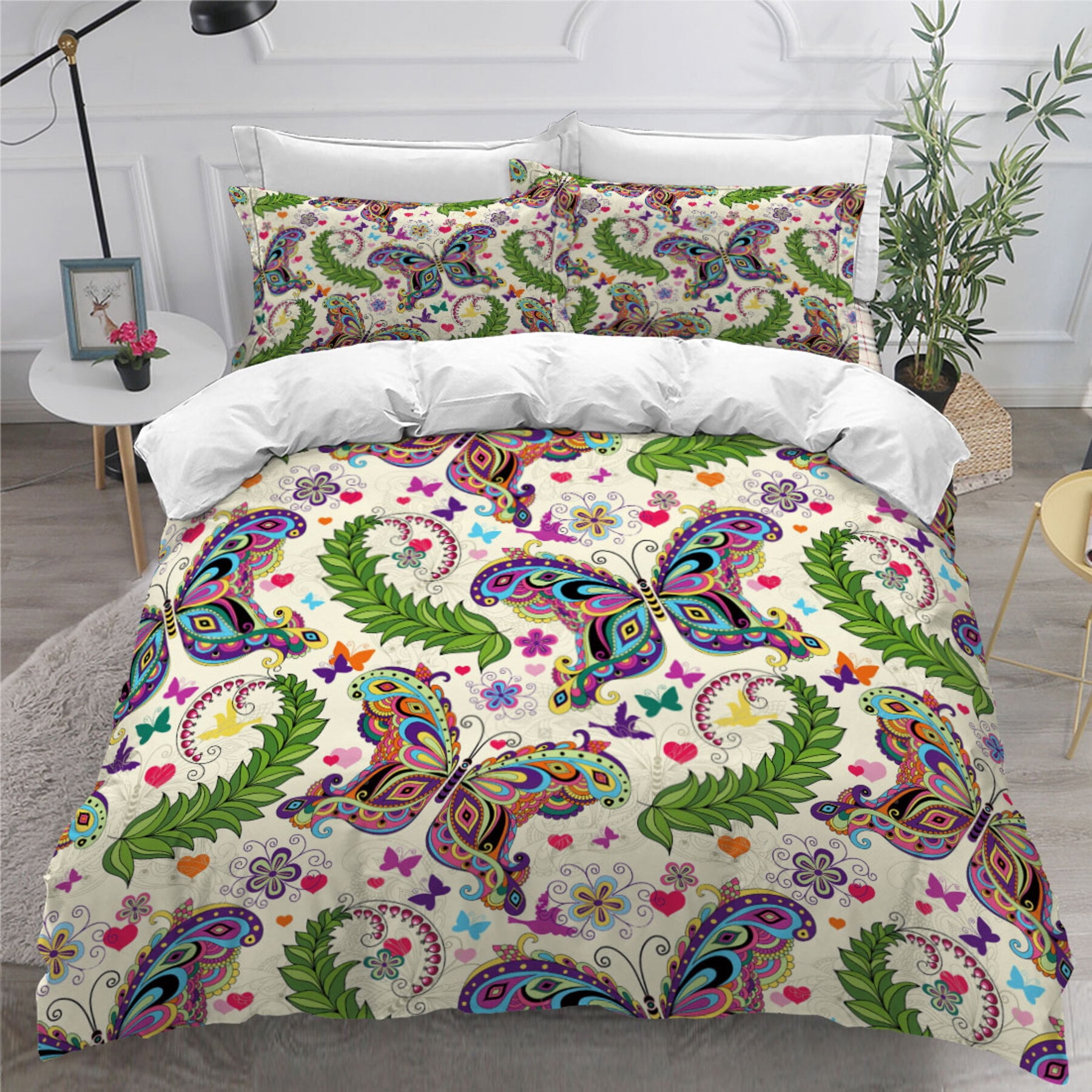 Vibrant Butterfly Duvet Cover & Pillowcase Set Whimsical Folk Art ...