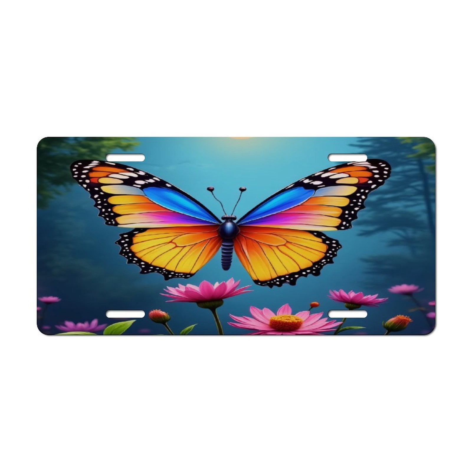 Vibrant Butterfly Floral Print(1)-4 Car Decorative Front License Plate ...