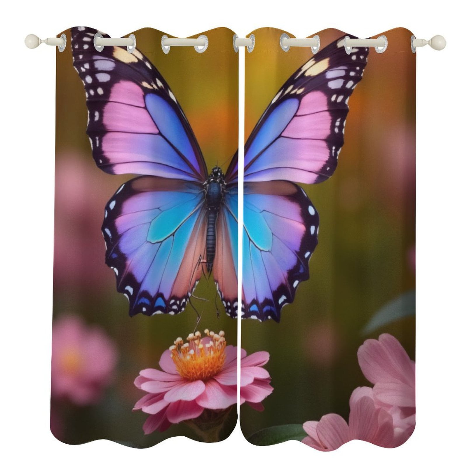 Vibrant Butterfly Floral Print(2)-2 2 Panels Curtains for Bedroom ...