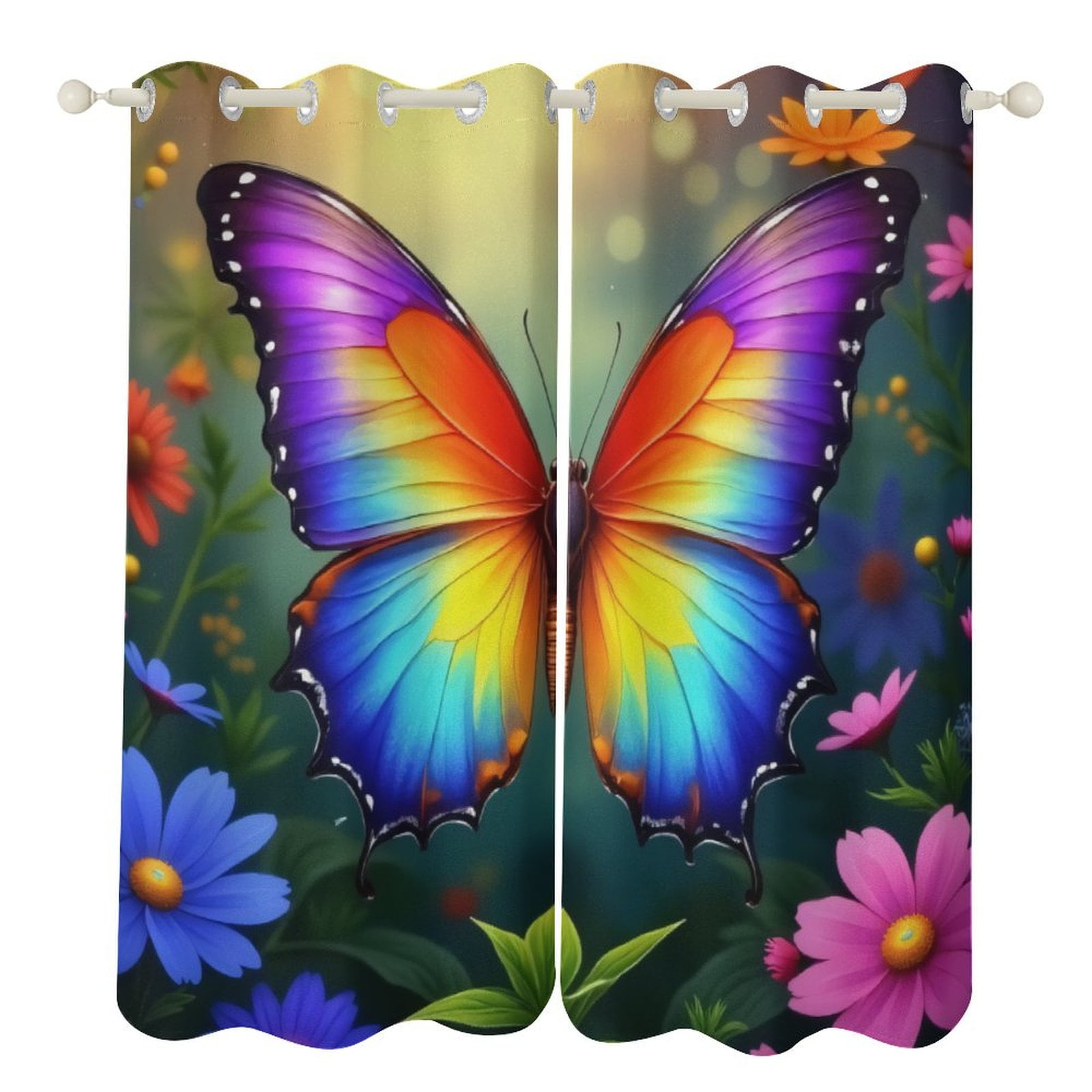 Vibrant Butterfly Floral Print 2 Panels Curtains for Bedroom Living ...