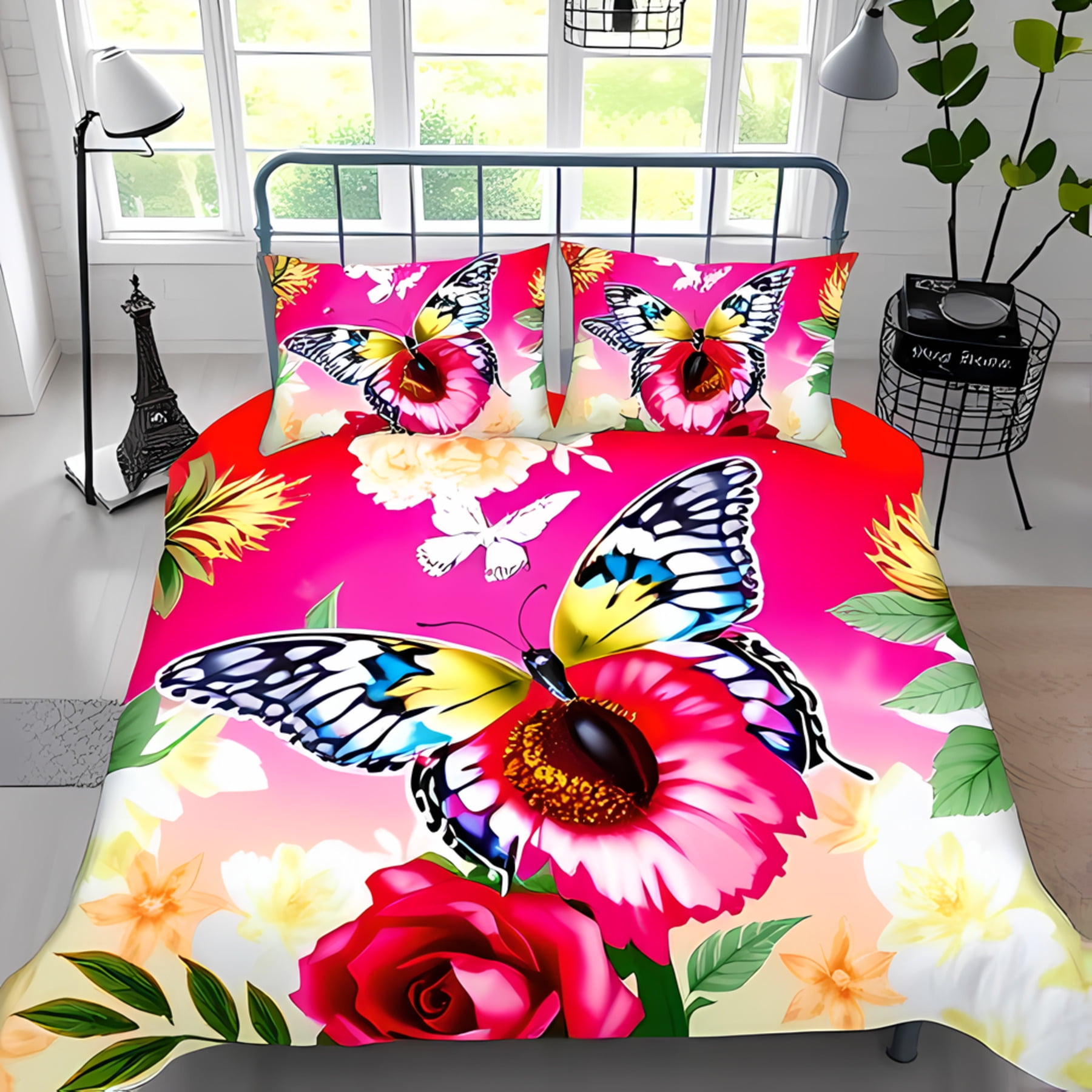Vibrant Butterfly-Themed 3-Piece Duvet Cover Set - Colorful Floral ...