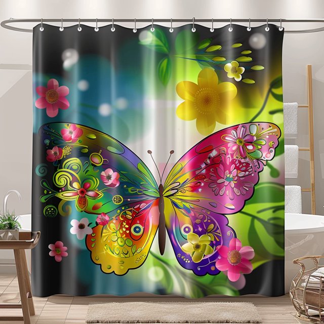 Vibrant Butterfly And Floral Bathroom Accessories Set Cartoon Style