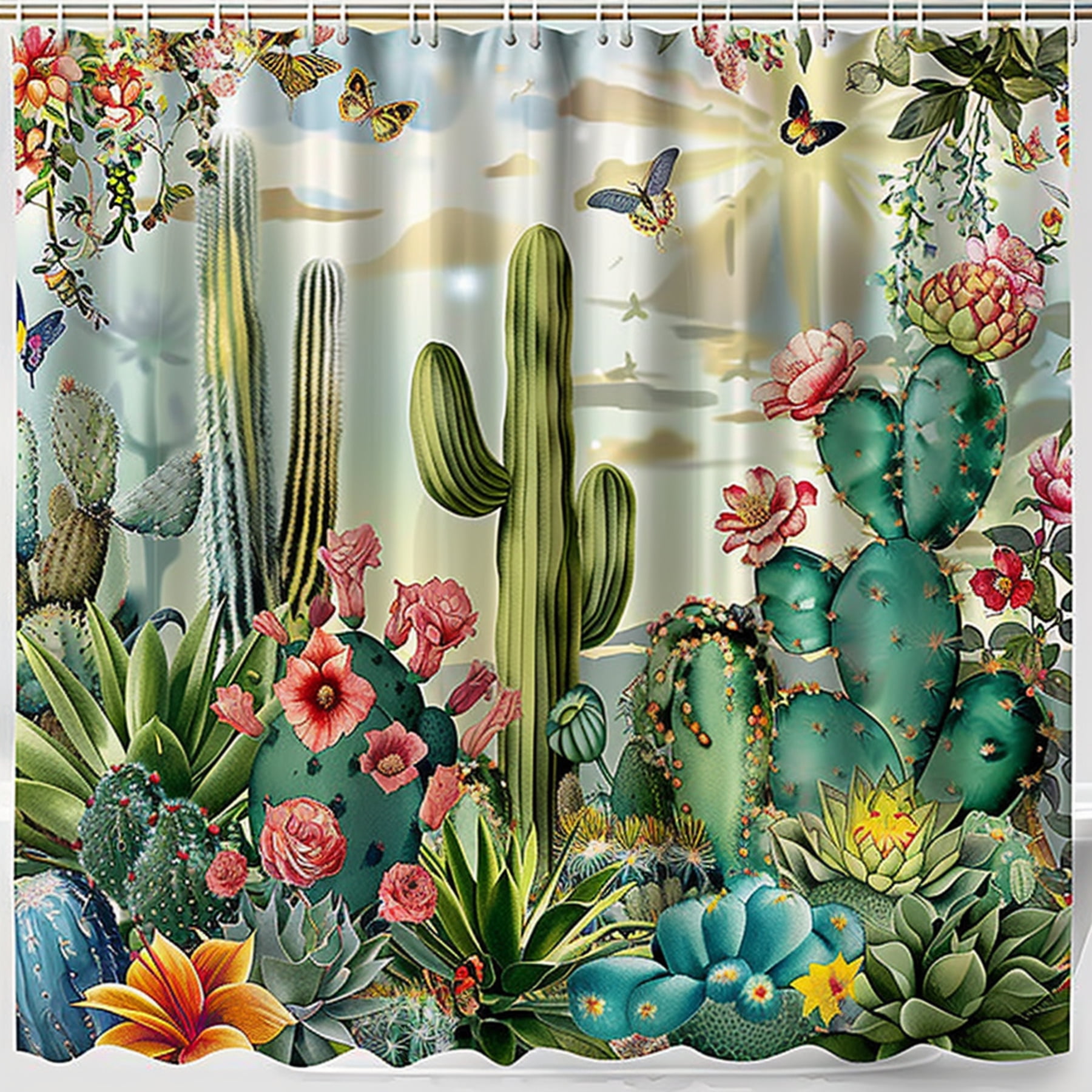 Vibrant Cactus Garden Shower Curtain Tropical Oasis For Your Bathroom