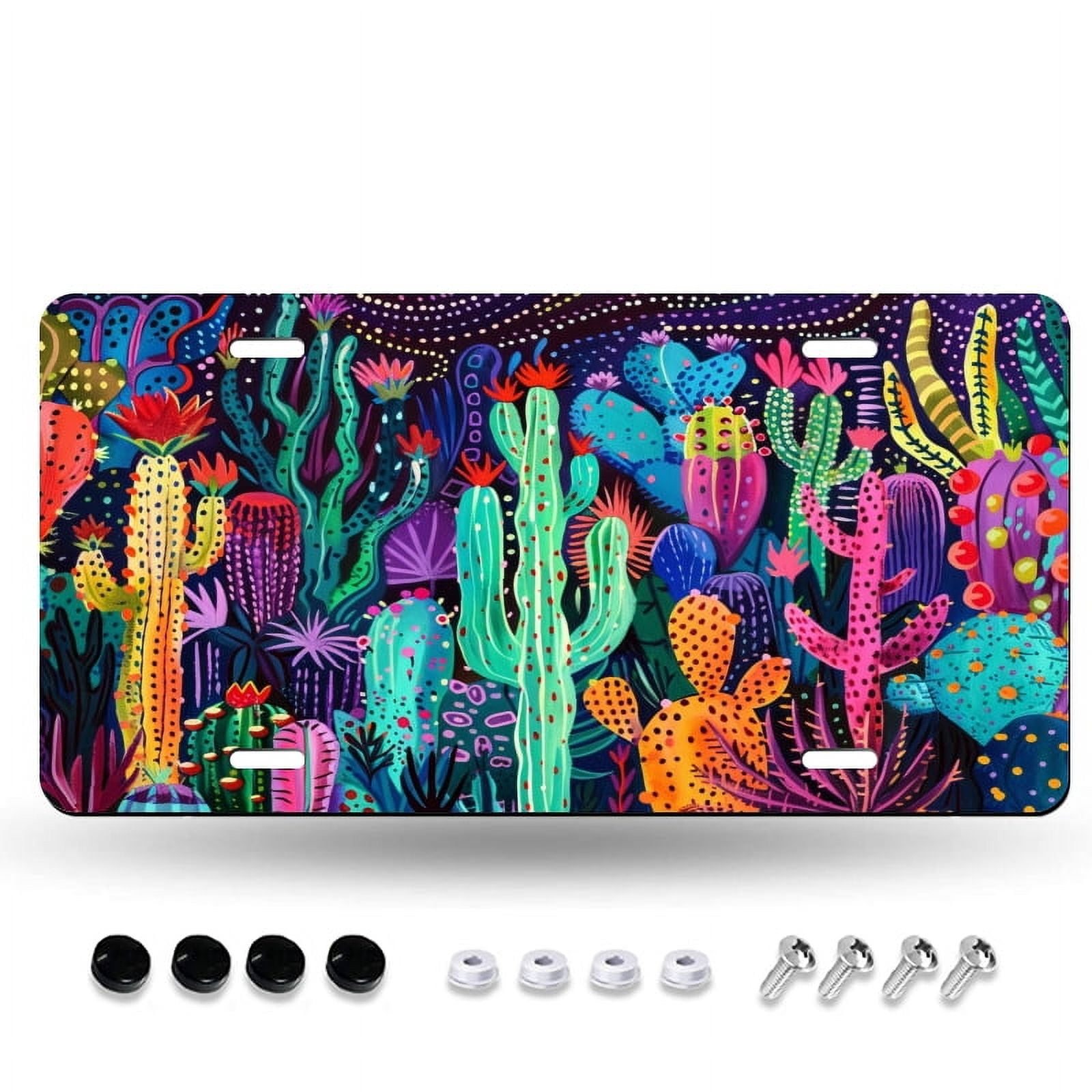 Vibrant Cactus Garden in The Style of Folk Art License Plate Frame ...