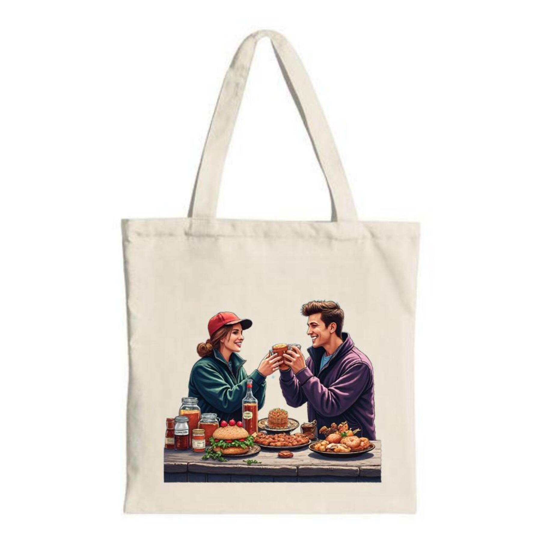 Vibrant Canvas Tote Bag with Cheerful Illustration of Two Friends ...