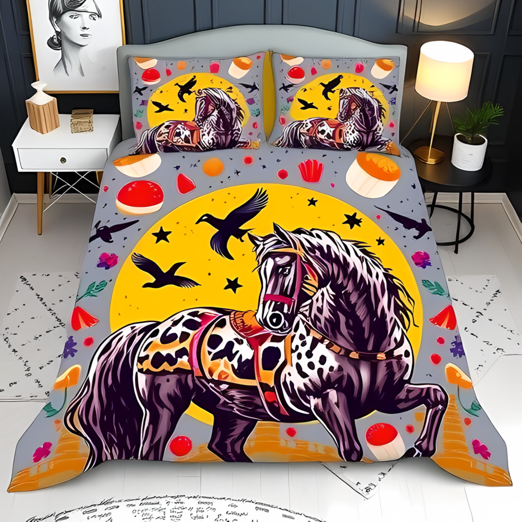 Vibrant Carousel Horse Duvet Cover Set Colorful Bedding with Playful ...