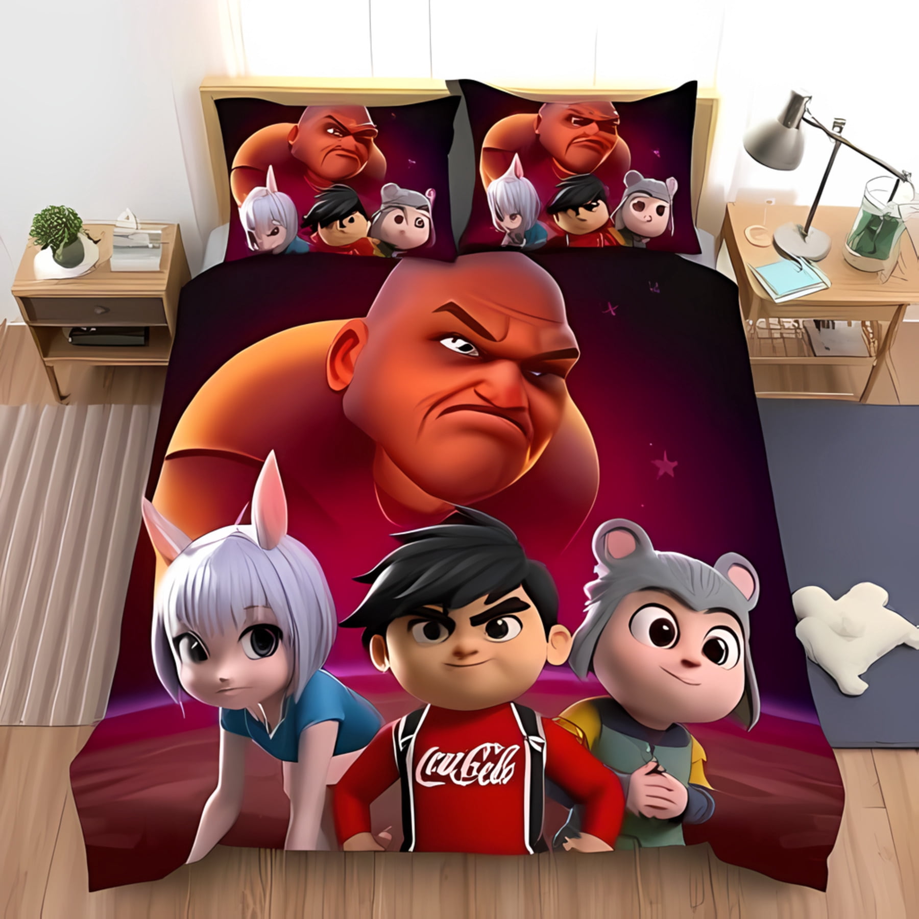 Vibrant Cartoon Bedding Set Featuring Animated Characters Stars ...
