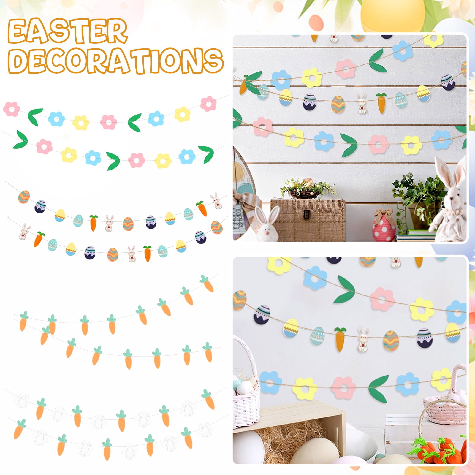 Vibrant Cartoon Bunny Easter Garland - 98.42 Inch Pre-Strung Paper ...